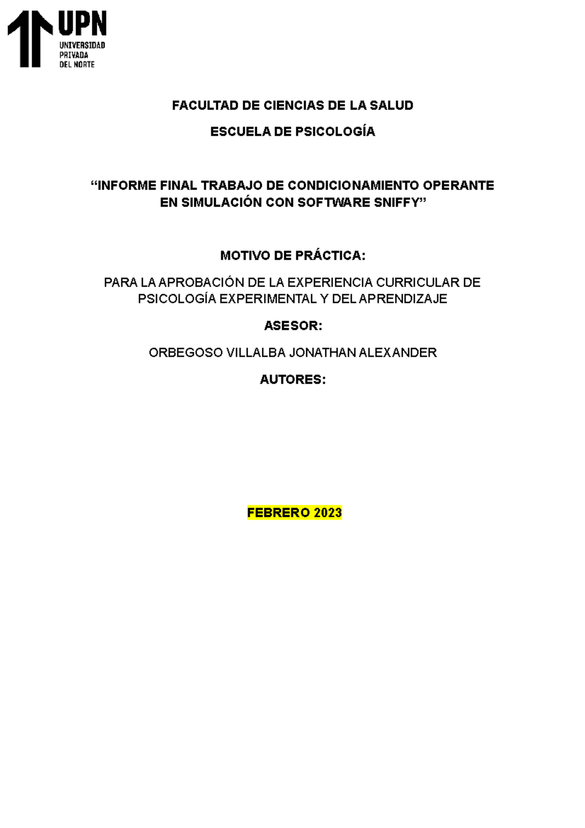 Informe Final: Condicionamiento Operante con Software Sniffy - PSY123 ...