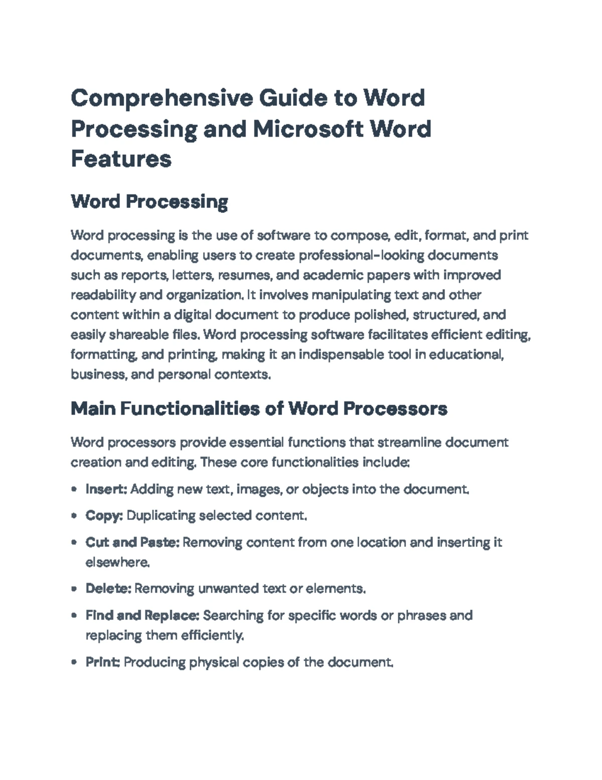 Comprehensive Guide to Word Processing in MS Word: Features & Functions ...