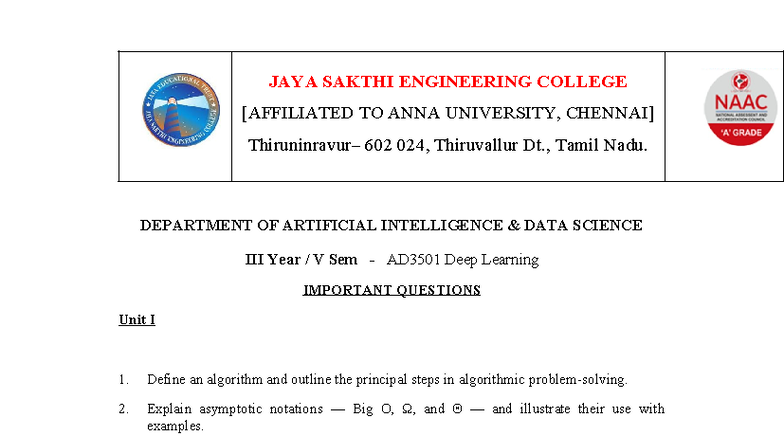 AD3501 Deep Learning Important Questions for V Sem Exam - Studocu