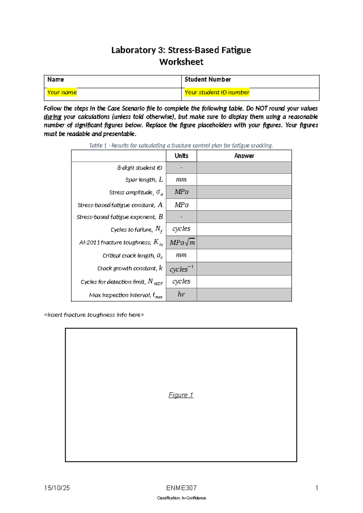 ENME307 Lab 3: Fatigue Analysis Worksheet (2025) - Studocu