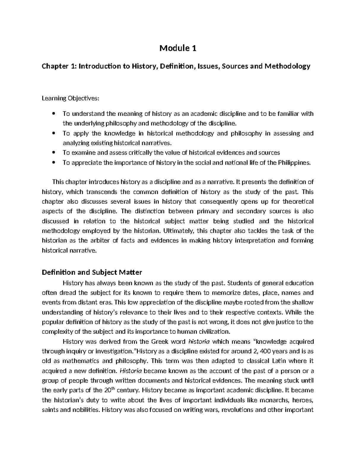 Introduction to History, Definition, Issues, Sources and Methodology ...