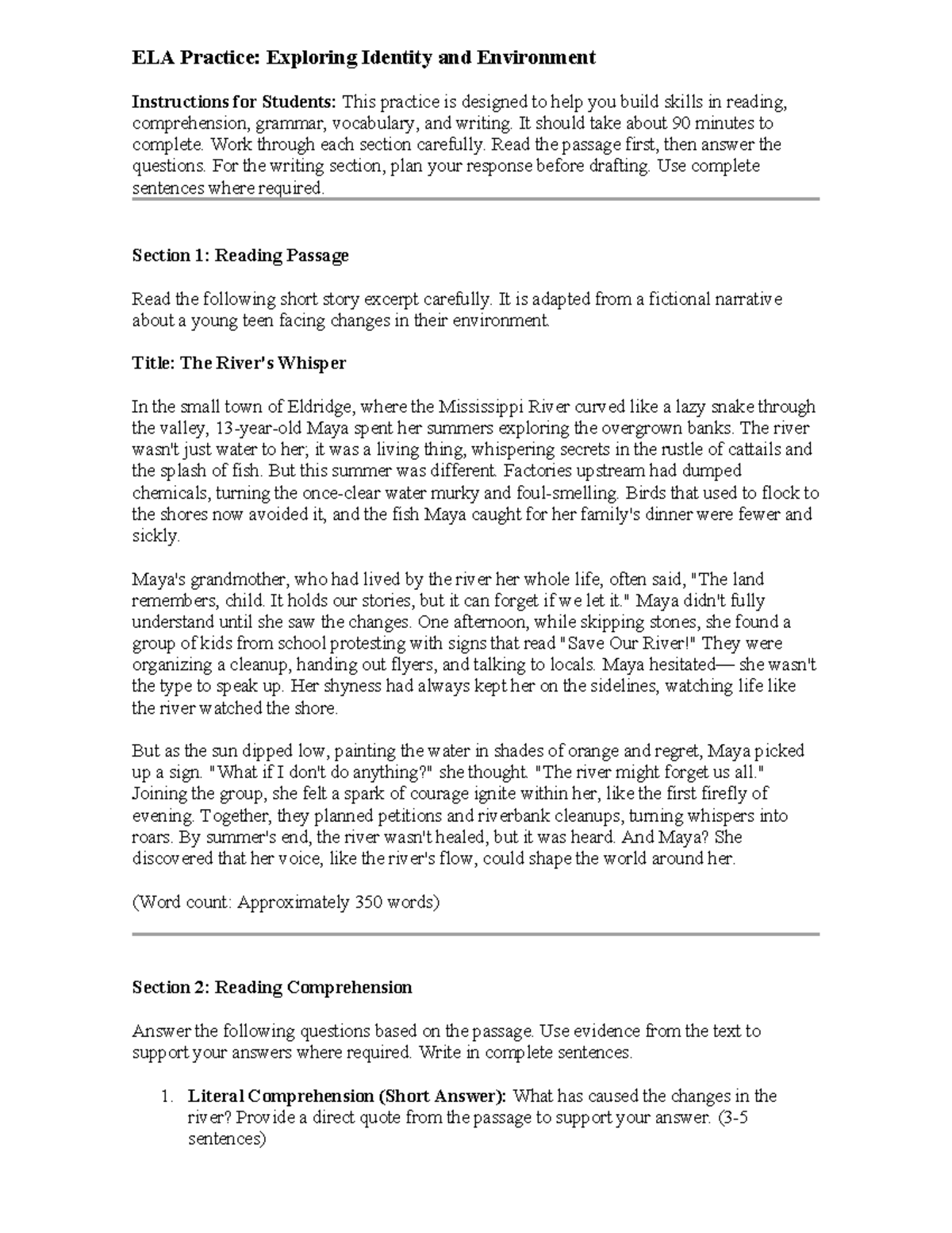ELA Practice: Exploring Identity & Environment - Skills Development ...