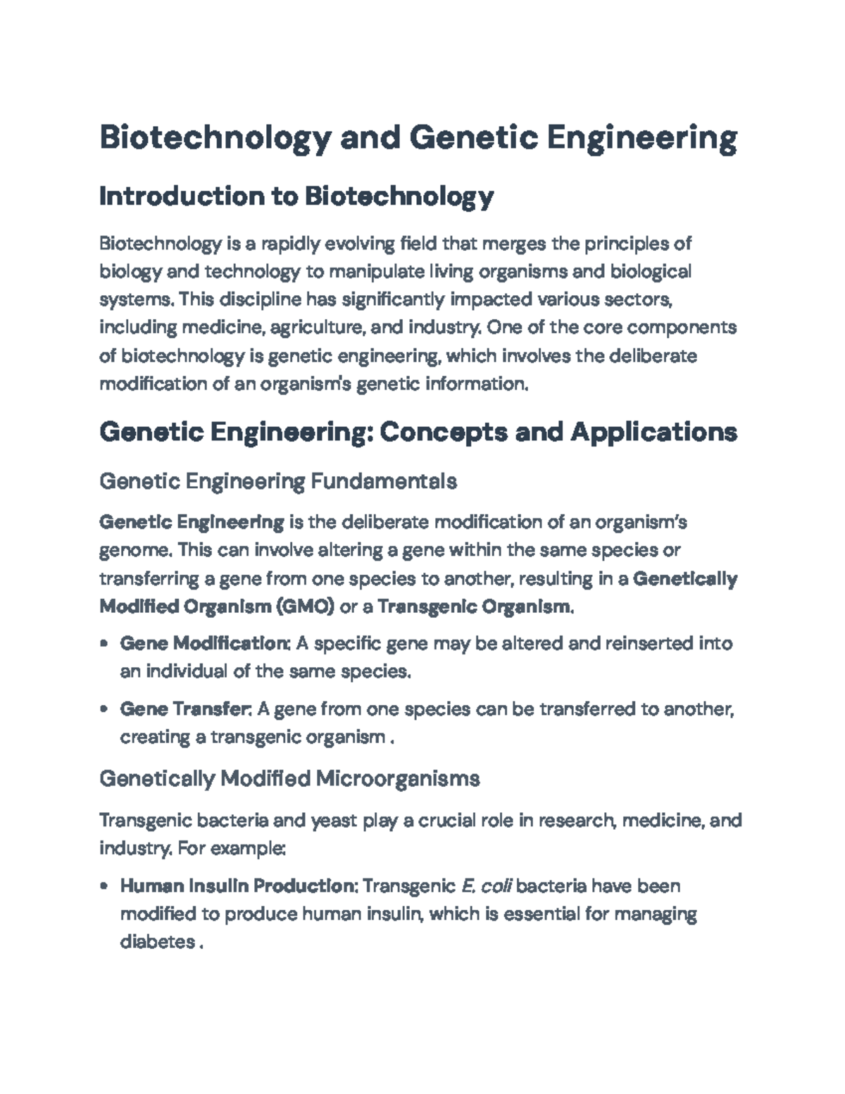 Biotechnology and Genetic Engineering: Concepts, Applications & Ethics ...