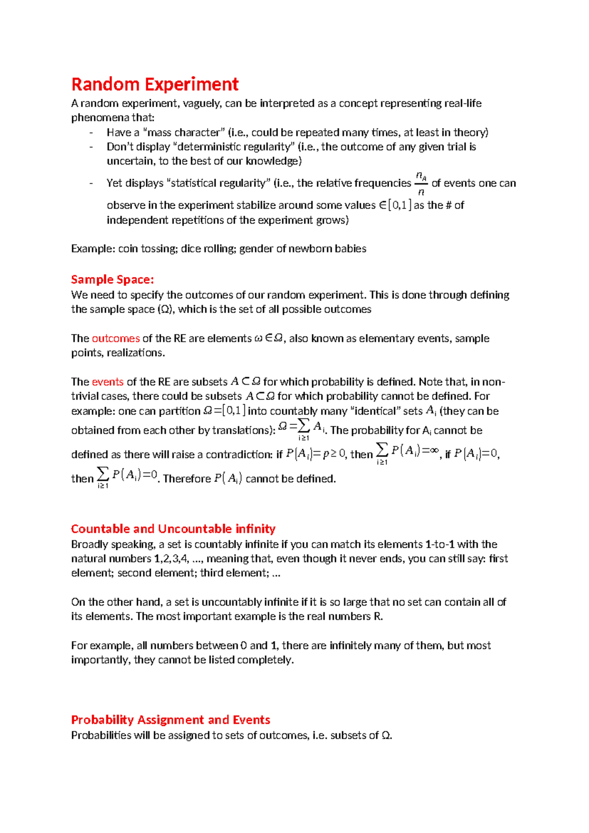 Random Experiment - Notes on Probability and Outcomes - Studocu