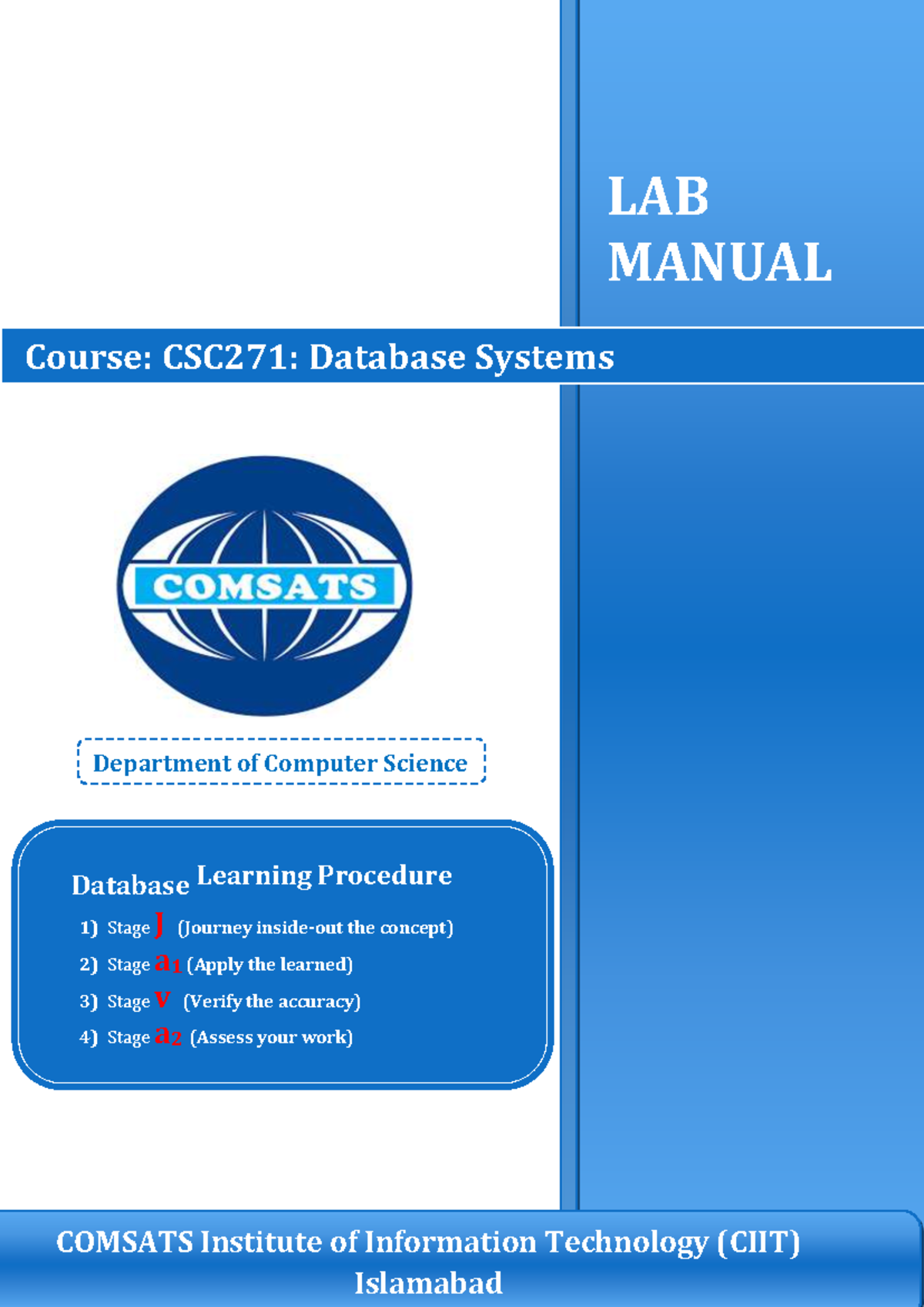 Lab Manual-Database - Lab Manual - LAB MANUAL Course: CSC271: Database ...