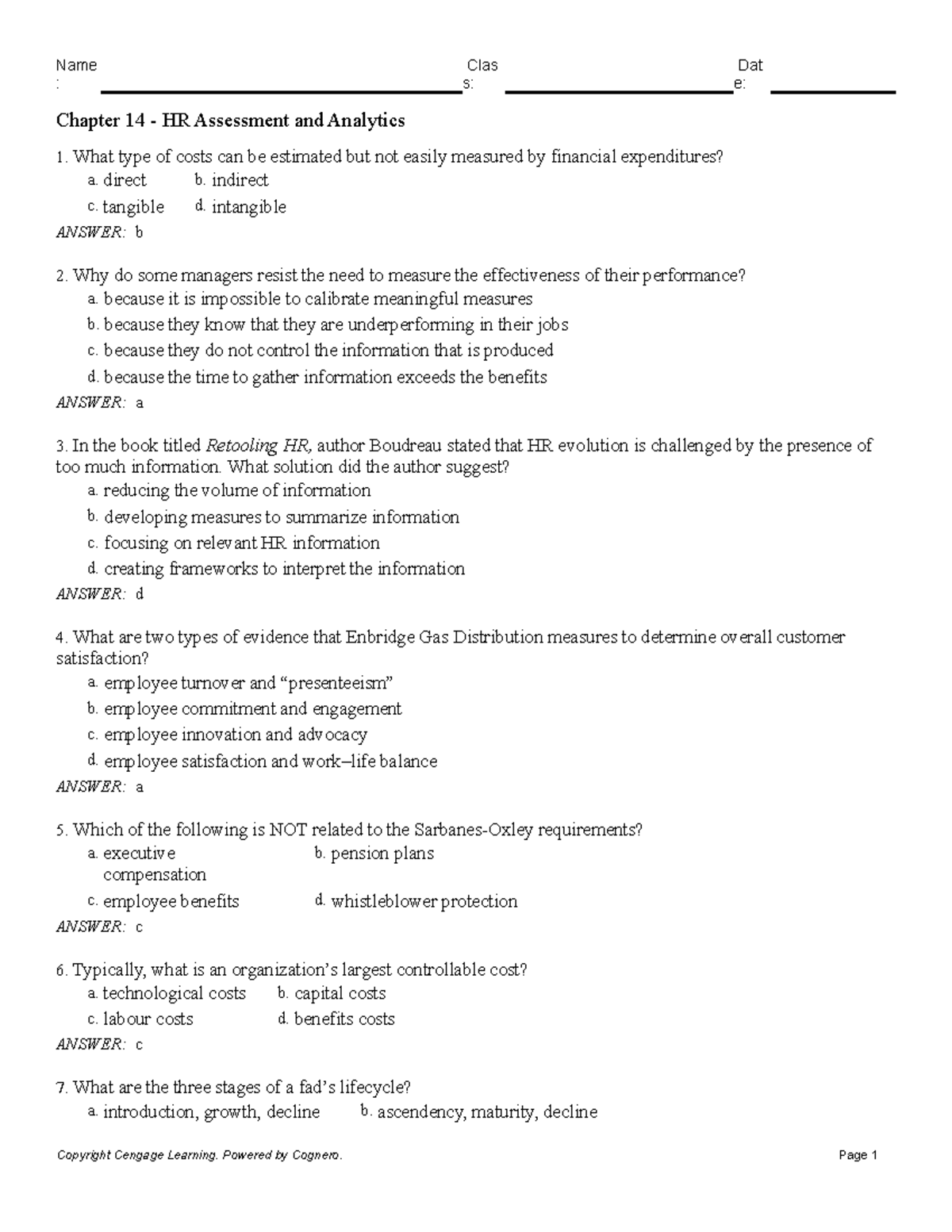 Chapter 14 HR Assessment & Analytics: Key Concepts & Insights - Studocu