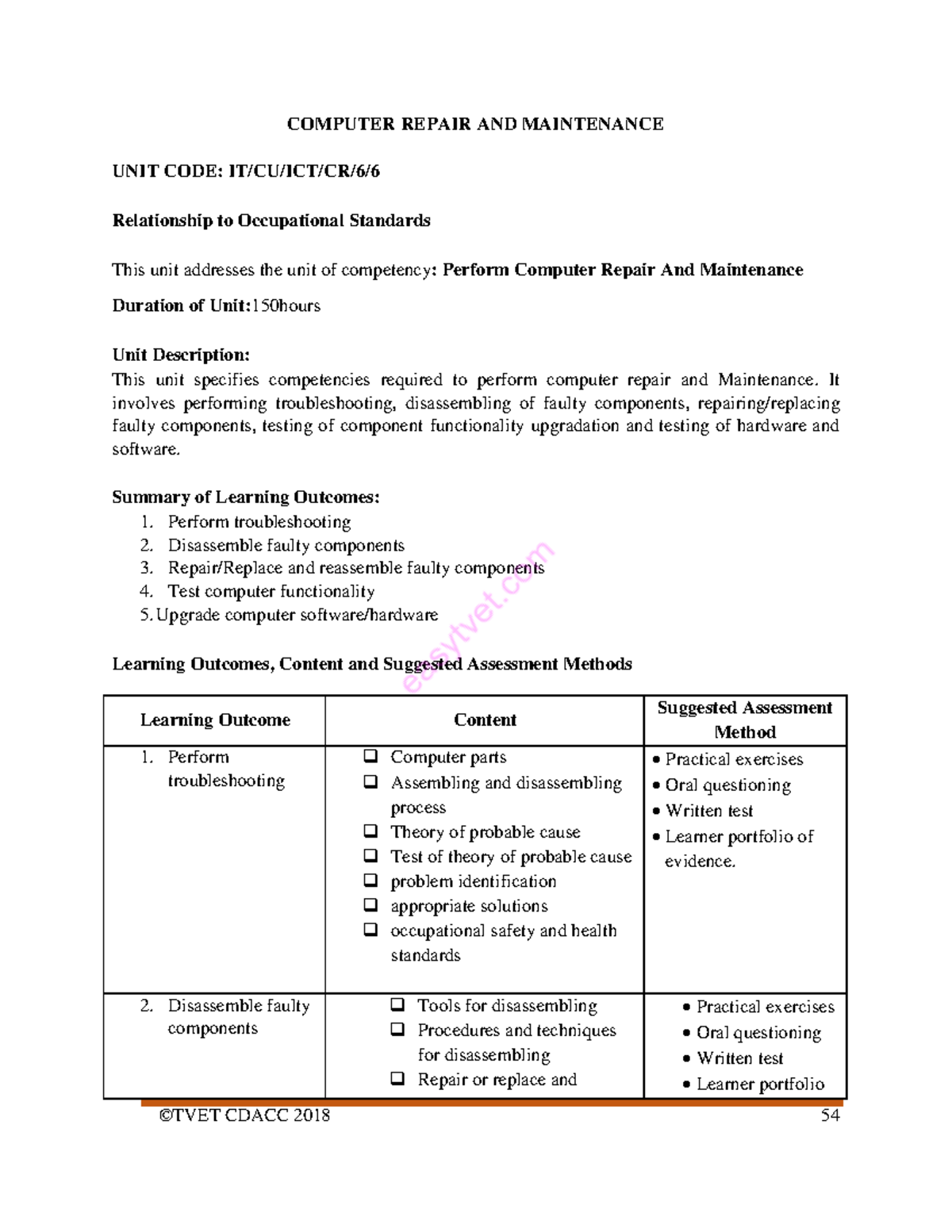 IT/CU/ICT/CR/6 - Computer Repair and Maintenance Notes - Studocu
