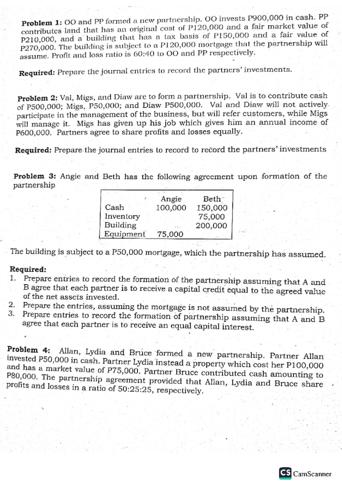 Partnership Formation Assignment: Journal Entries & Capital ...
