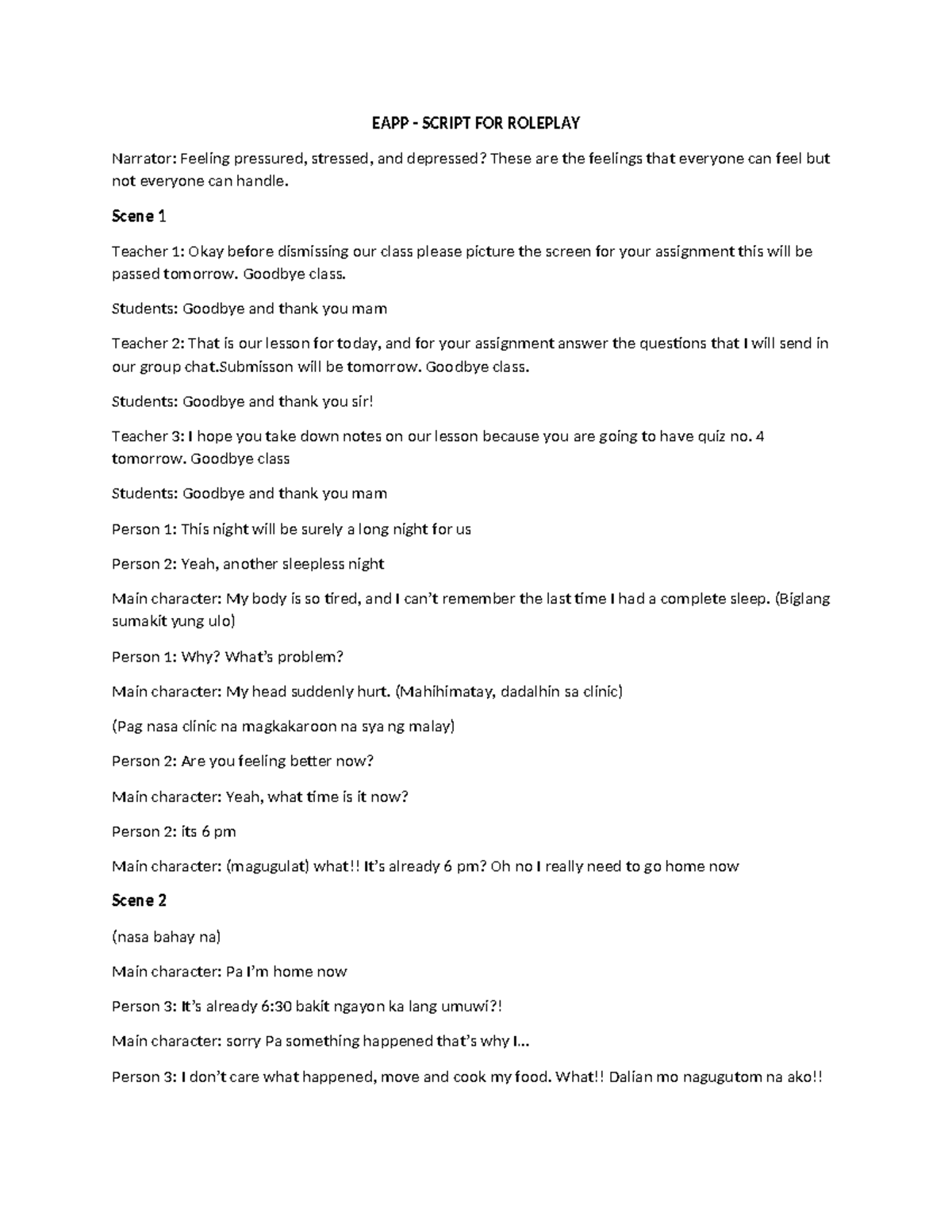 EAPP - Roleplay Script on Stress and Pressure Management - Studocu