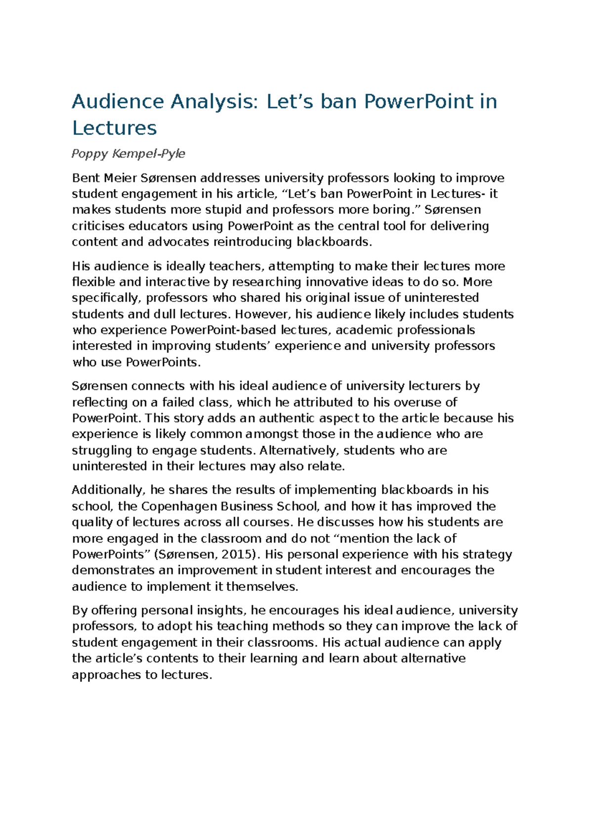 Audience Analysis: Improving Student Engagement in Lectures - Studocu