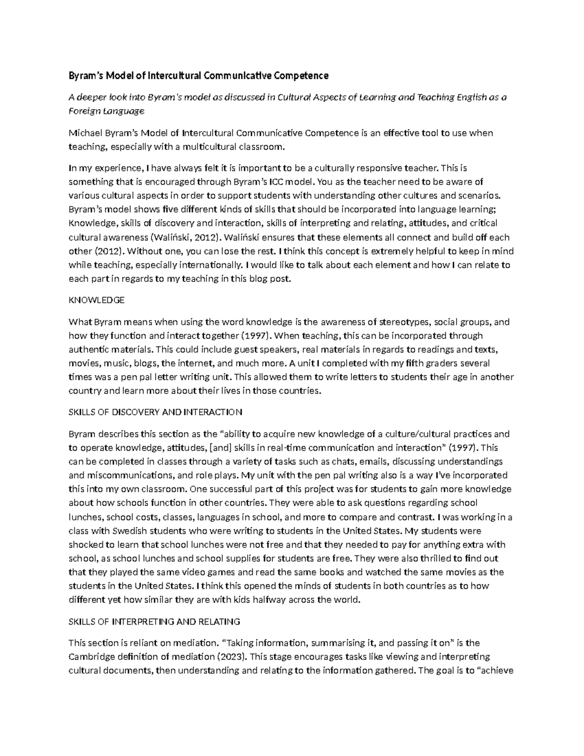 Byram's Cultural Perspectives - Byram's Model of Intercultural ...