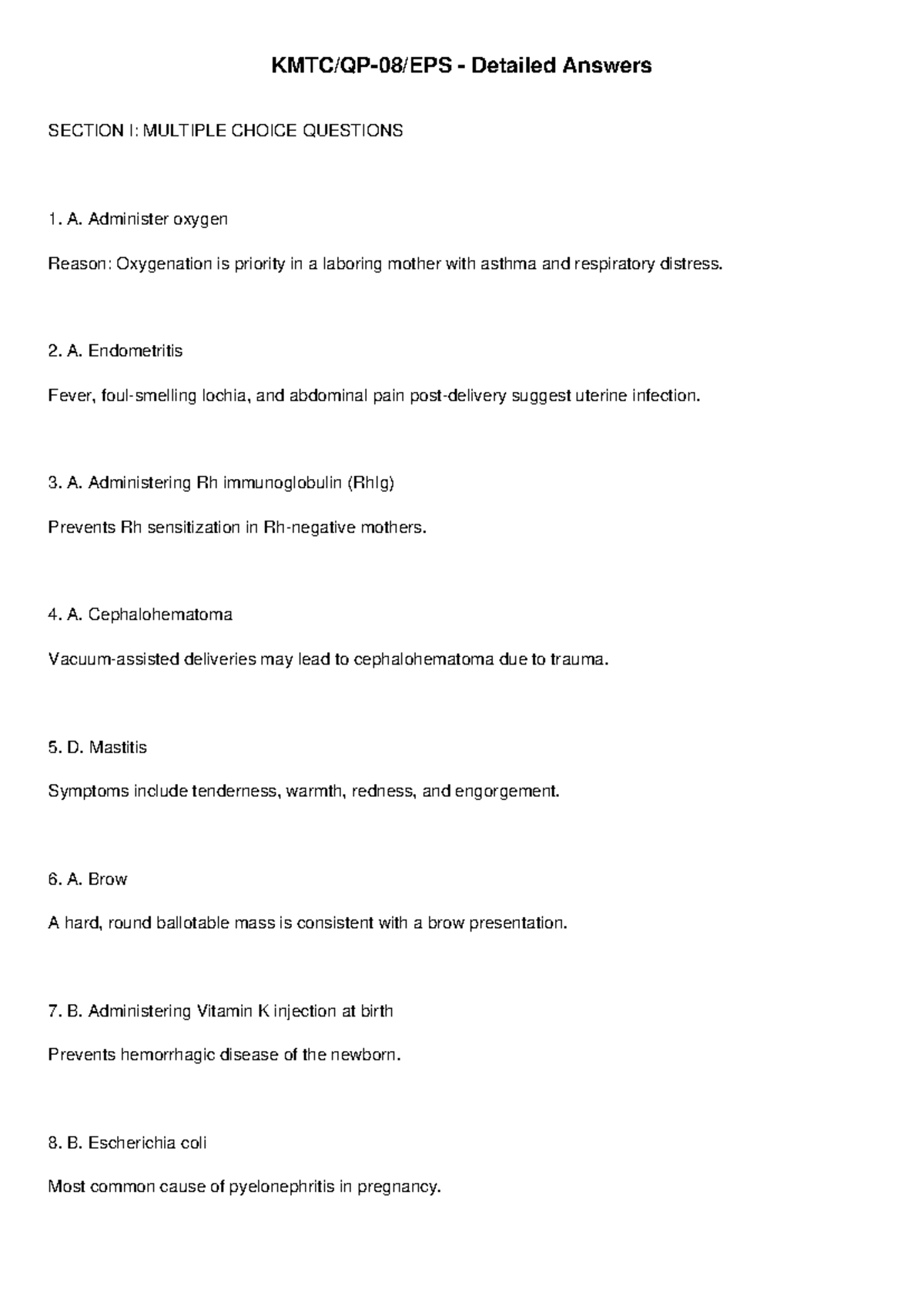 KMTC QP-08 EPS Final Exam: Detailed Answers to MCQs and Complications ...