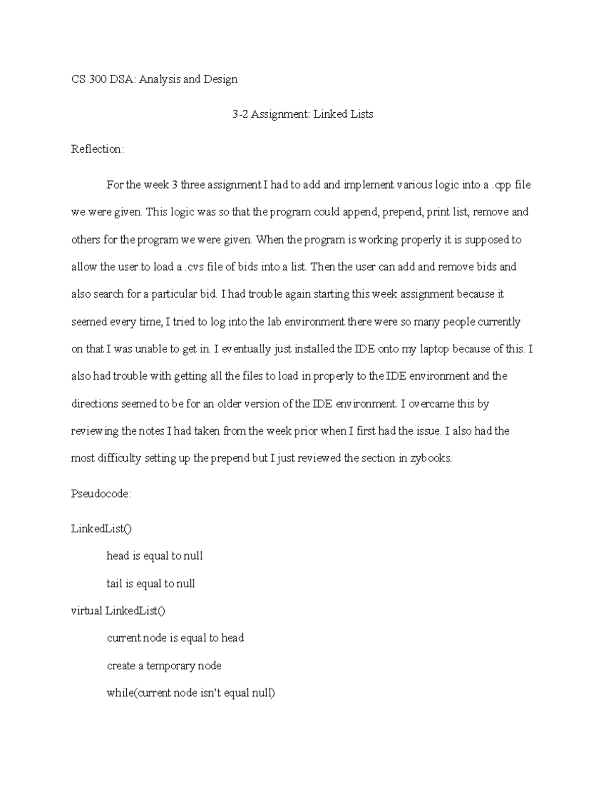 CS 300 DSA: Week 3 Assignment on Linked Lists Implementation - Studocu