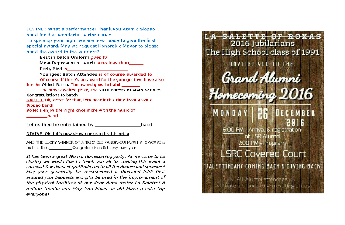 335319025 Alumni Homecoming 2016 Programme Script and Flow - Studocu