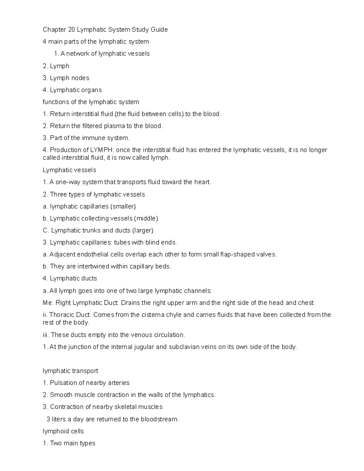 Ch 20 Study Guide: The Lymphatic System Overview and Functions - Studocu