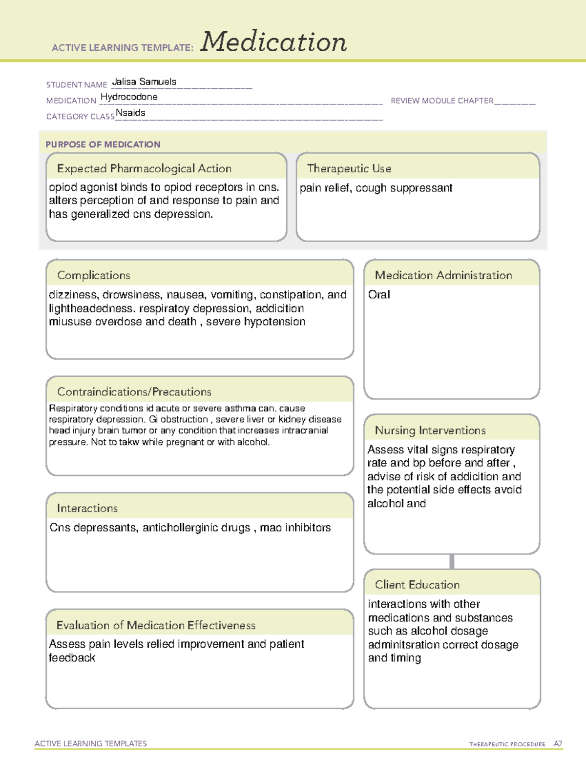 Hydrocodone dc - ati template for medication - ACTIVE LEARNING ...
