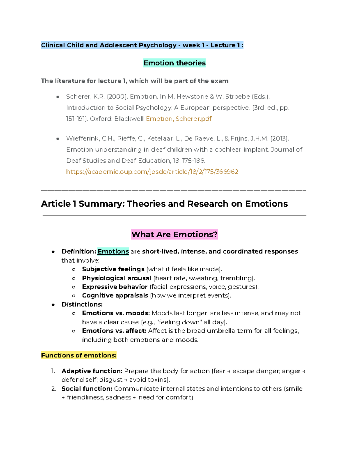 Clinical Child and Adolescent Psychology - Week 1 Lecture: Emotion ...