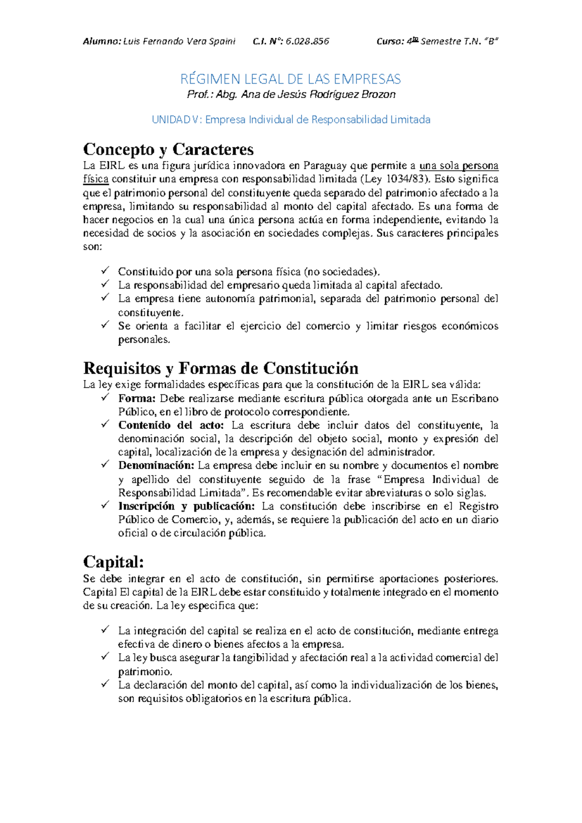 TP Régimen Legal U5: Empresa Individual de Responsabilidad Limitada - Studocu