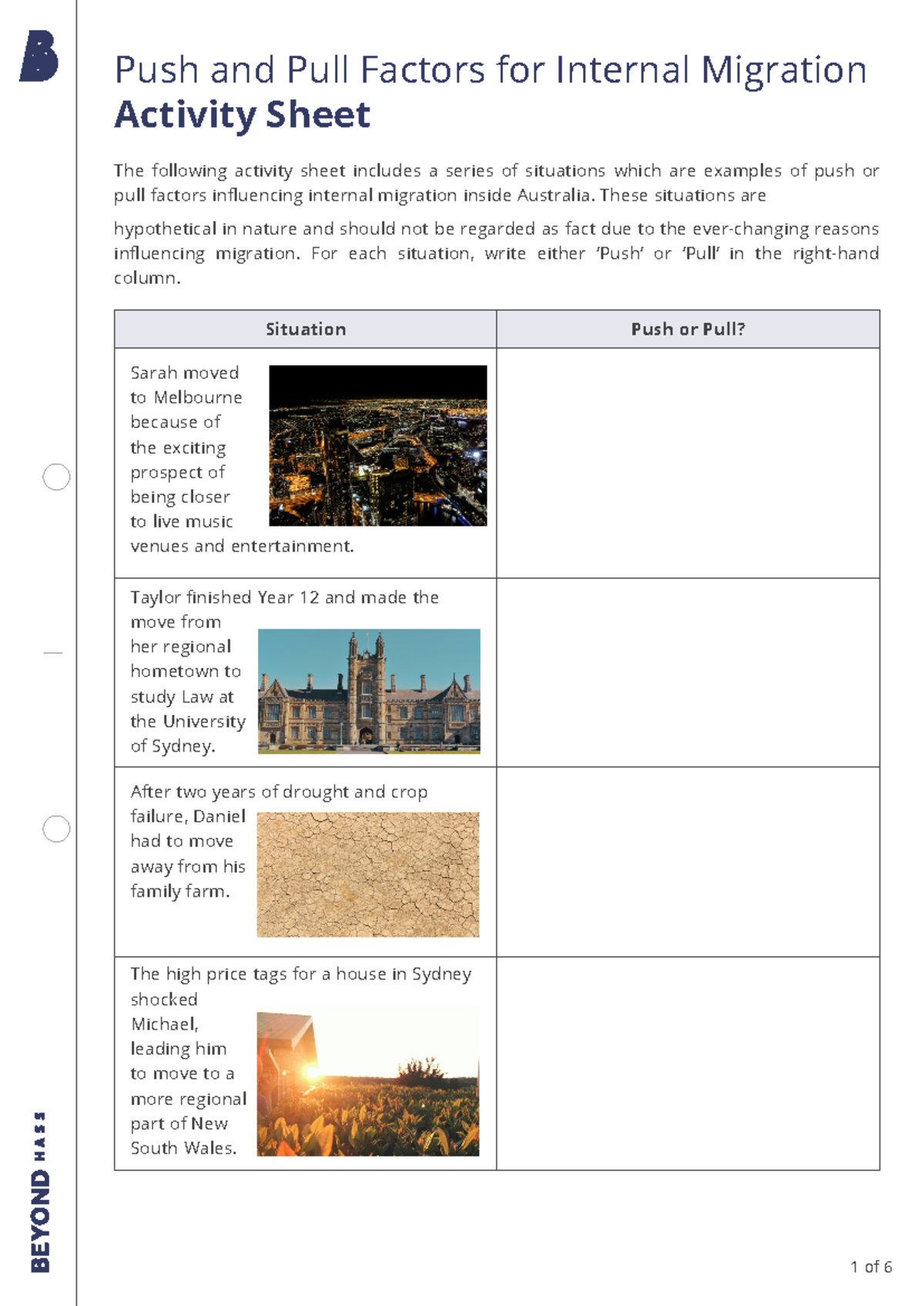 Push and Pull Factors for Internal Migration Activity Sheet - Studocu