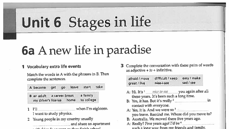 Life Workbook 3A Unit 6: Stages in Life & Vocabulary Activities - Studocu