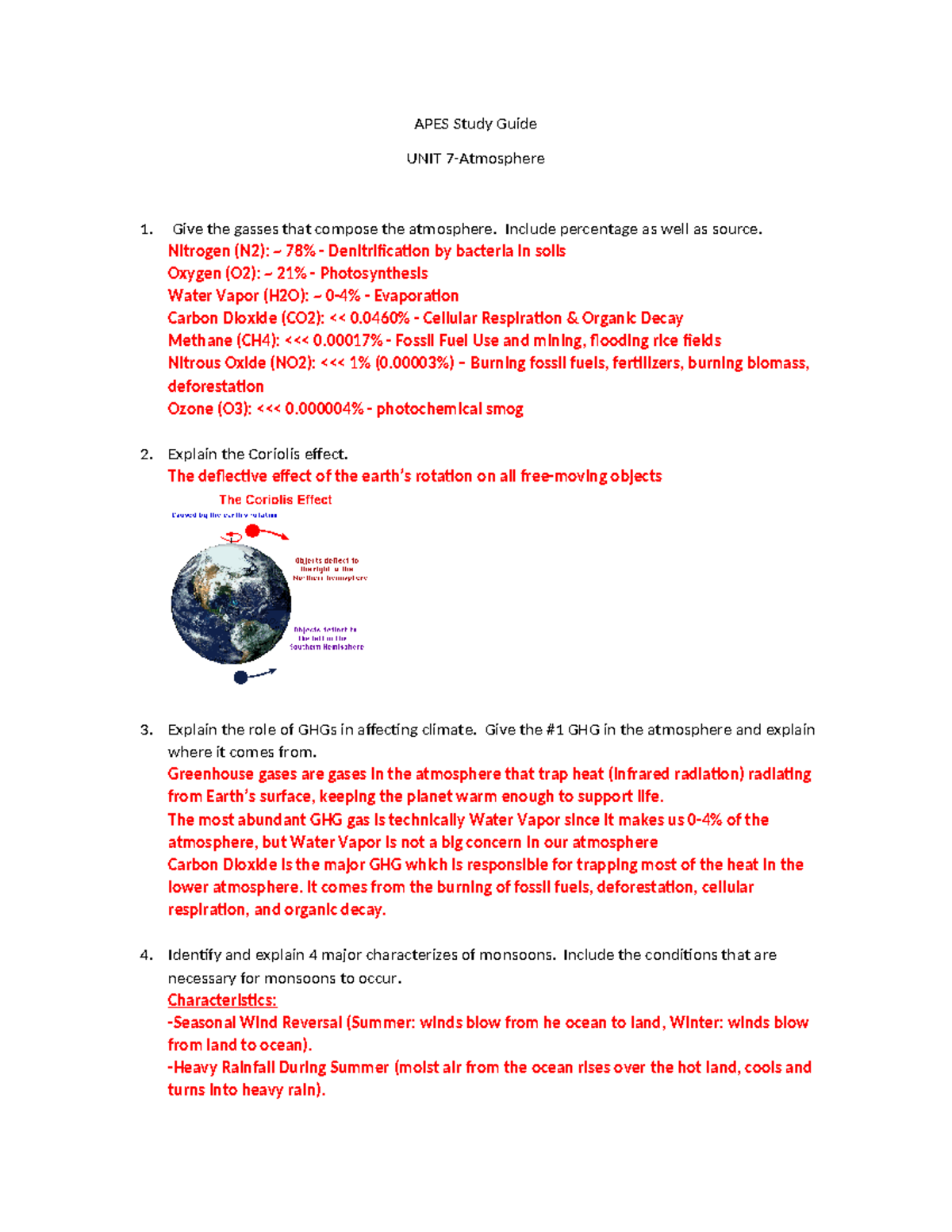 Title: APES Study Guide: Unit 7 - Atmosphere and Climate Dynamics - Studocu