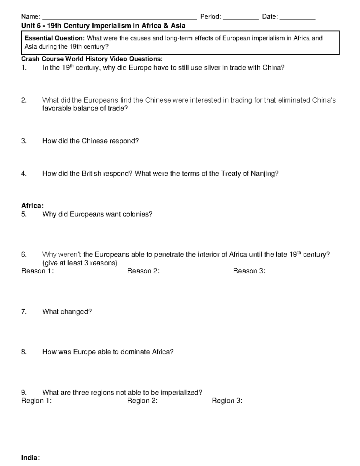 Unit 6: 19th Century Imperialism in Africa & Asia Study Guide - Studocu