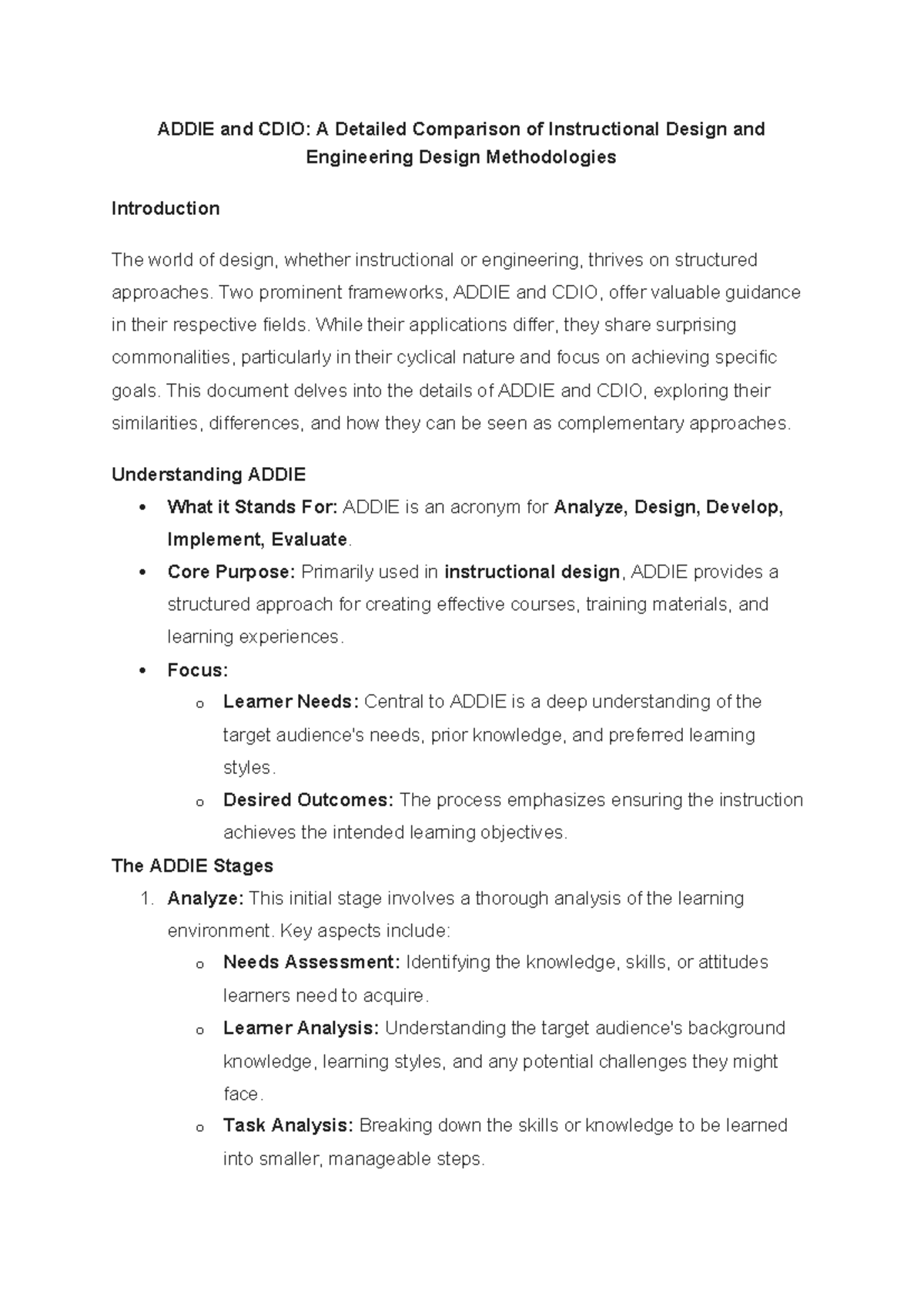 Addie and CDIO - ADDIE and CDIO: A Detailed Comparison of Instructional ...