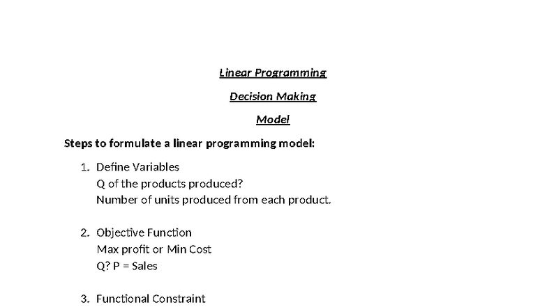 Linear Programming (LP) Model Formulation Examples and Solutions - Studocu