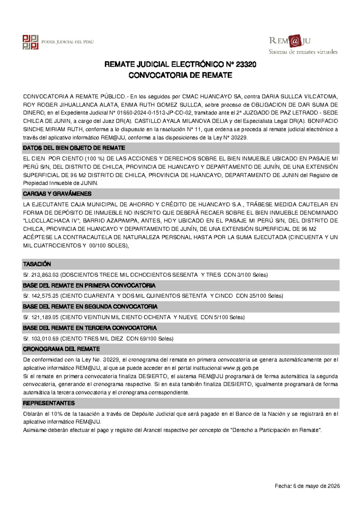 Aviso de Remate Judicial Electrónico 23320 - Documentación Práctica ...