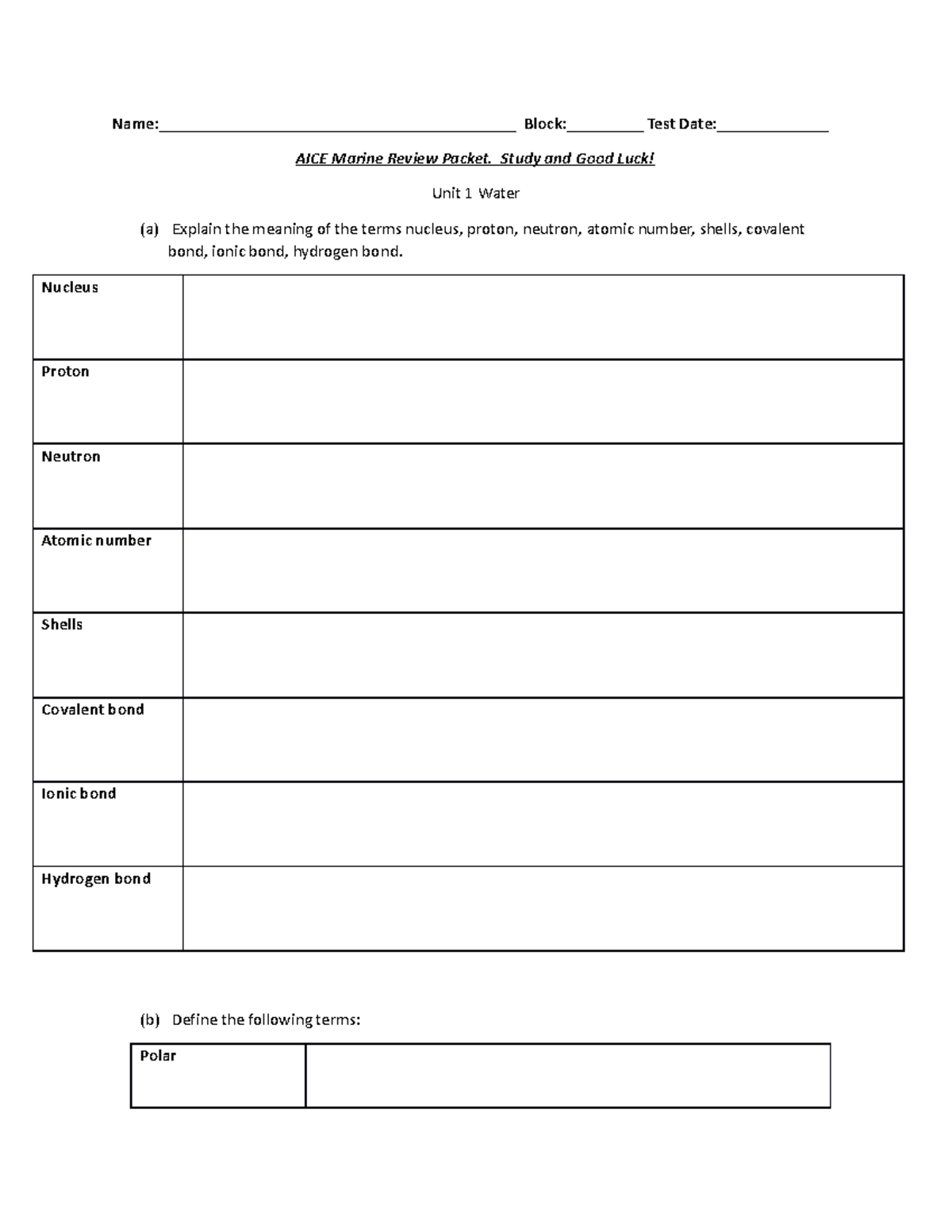 AICE Marine Unit Review Packet: Key Concepts and Terms - Studocu