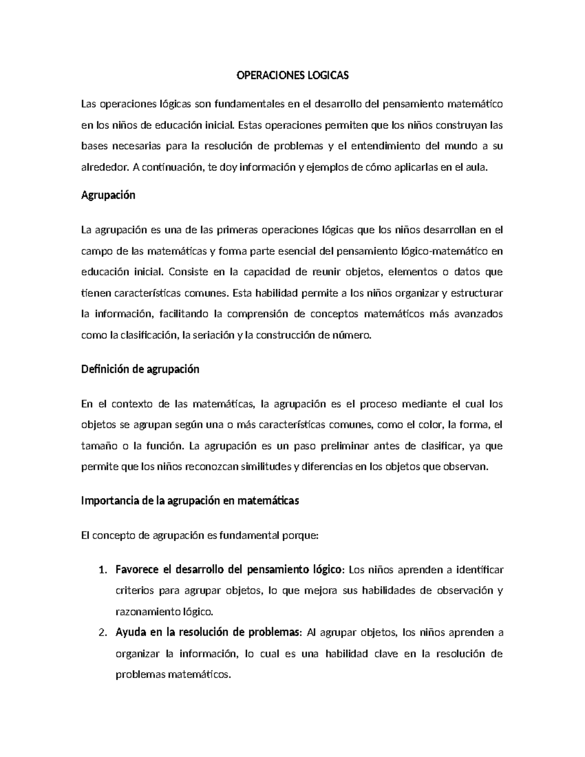 Operaciones Lógicas en Educación Inicial: Agrupación y Clasificación ...