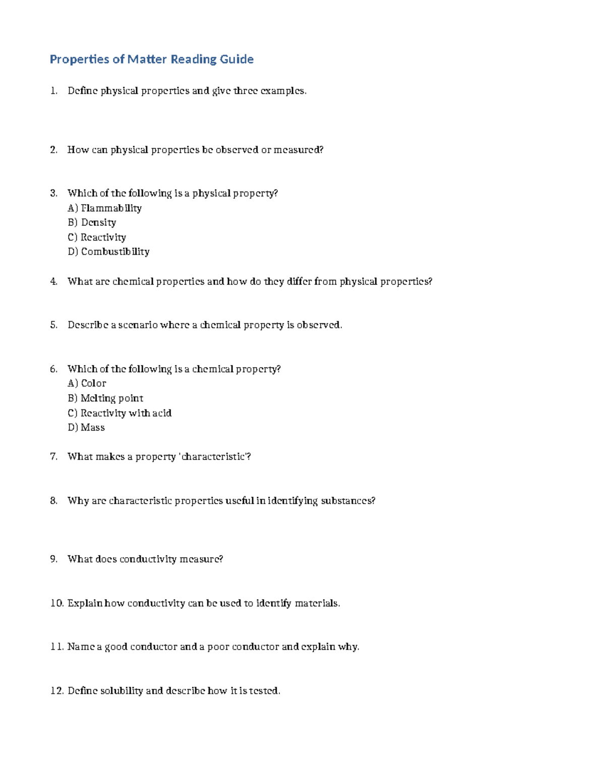 Properties of Matter Study Guide: Key Concepts & Observations - Studocu