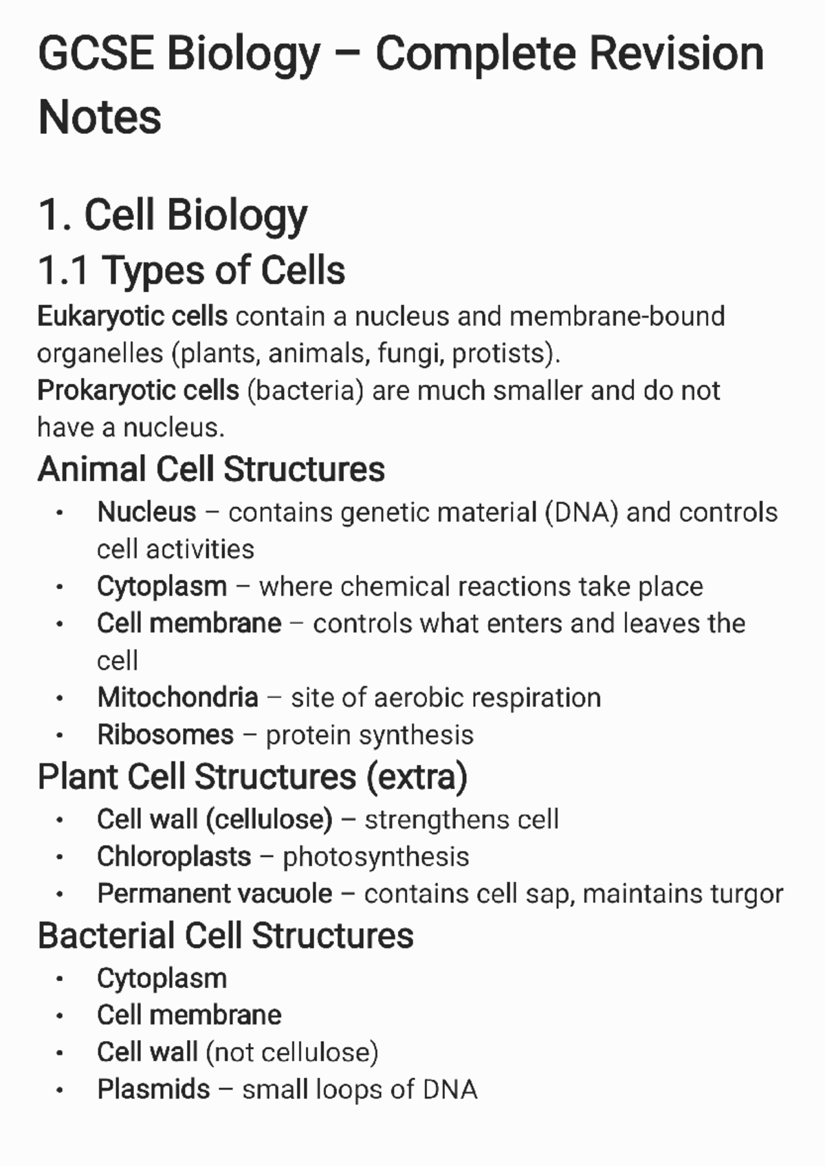 GCSE Biology Complete Revision Notes: Cell Biology & More - Studocu