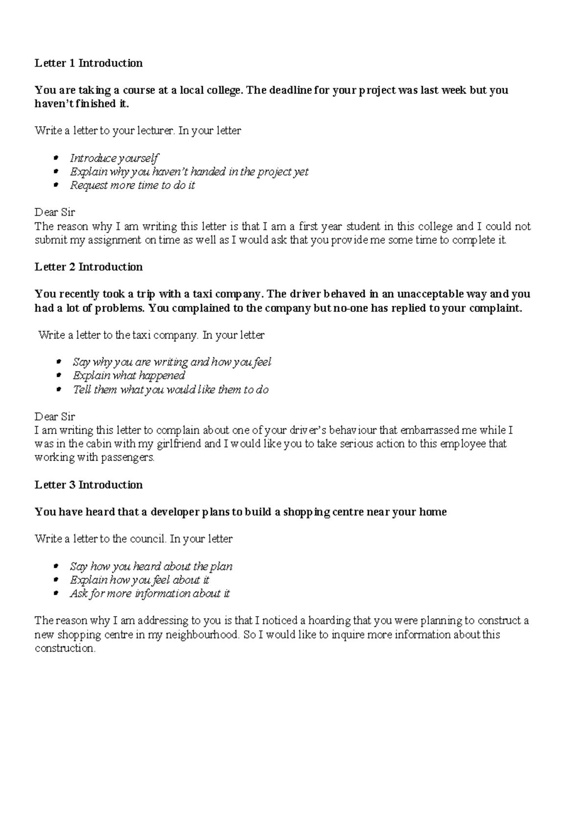 Letter Writing Assignments for College Course - Studocu