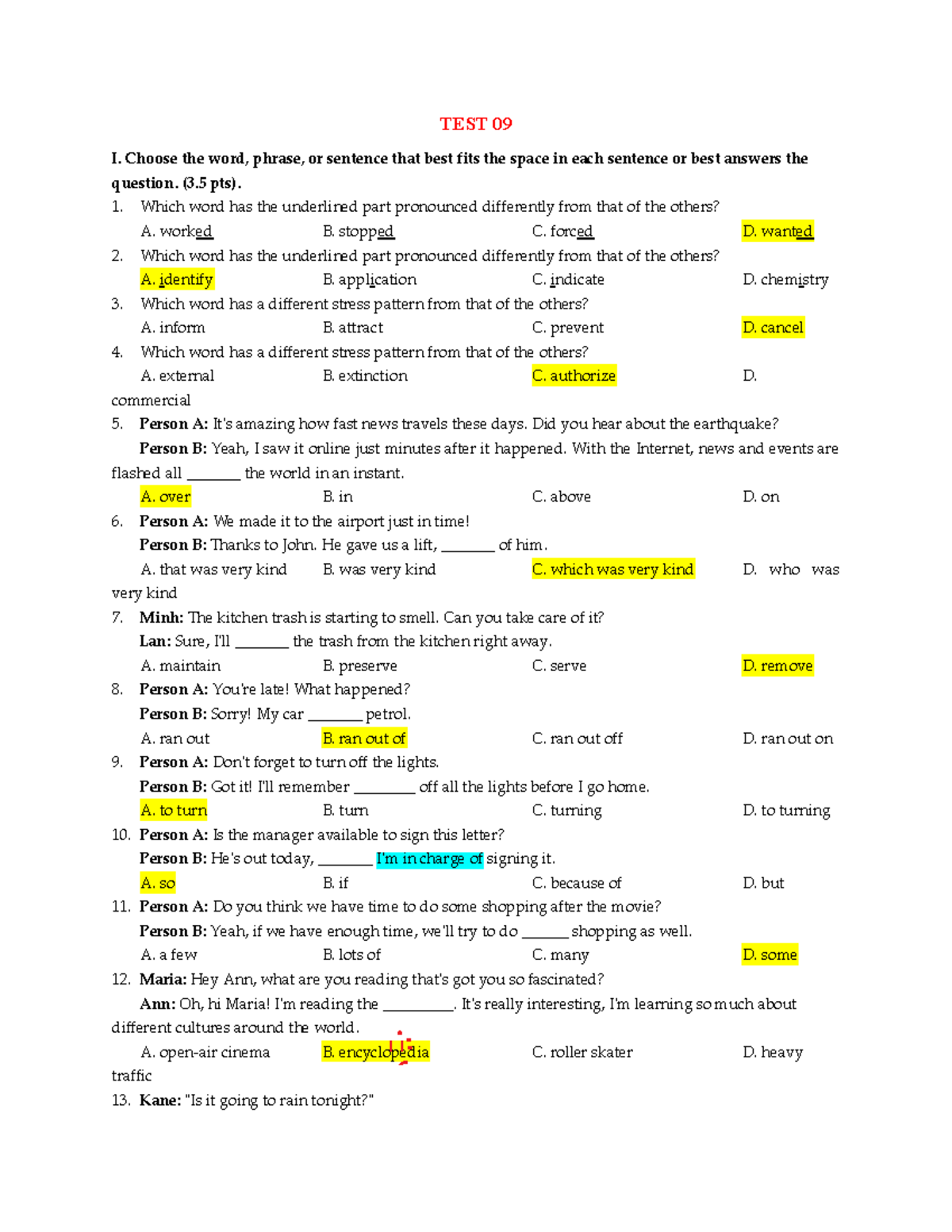 TEST 09 - Vocabulary and Expression Practice - Studocu