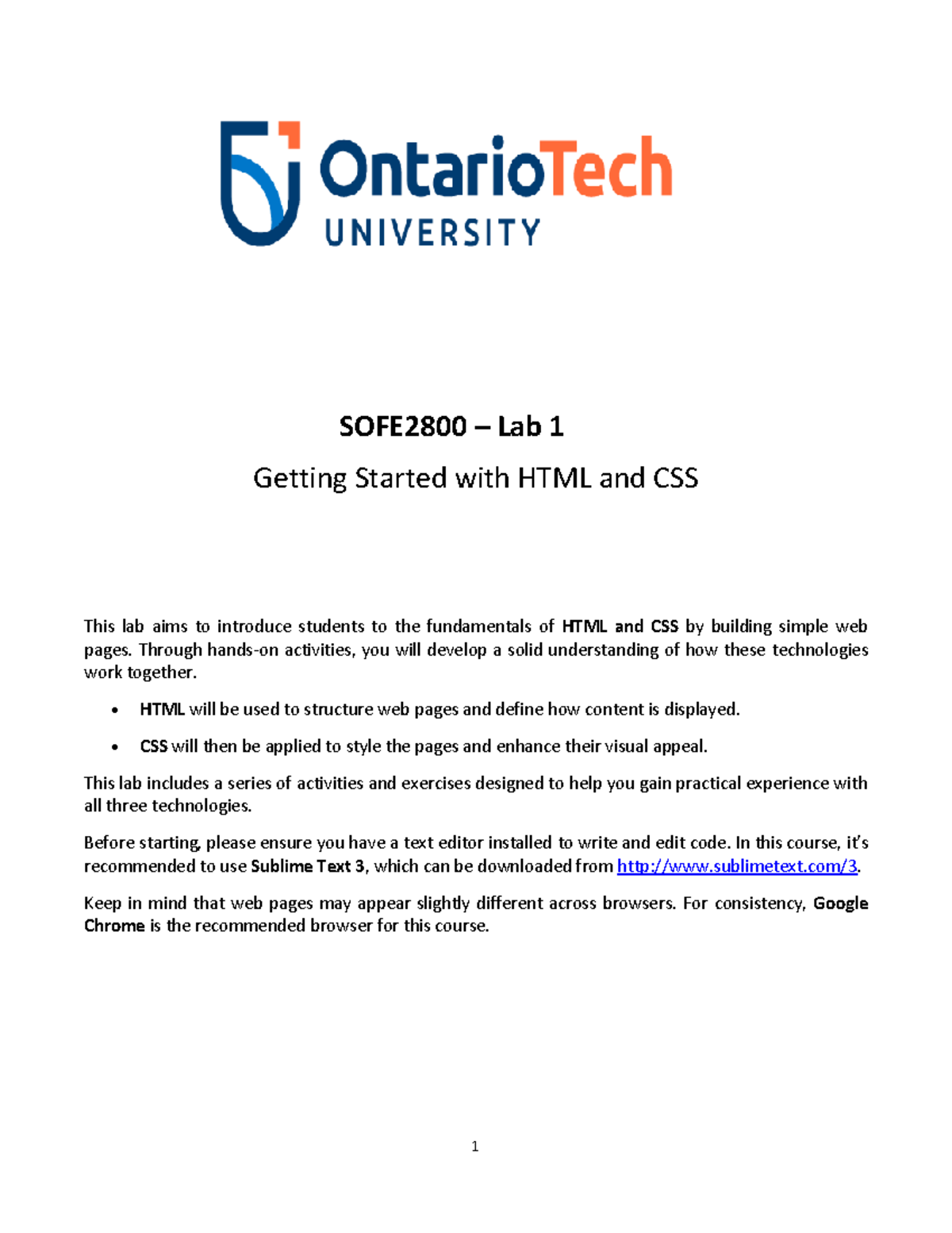 SOFE2800 Lab 1: Intro to HTML & CSS for Web Development - Studocu