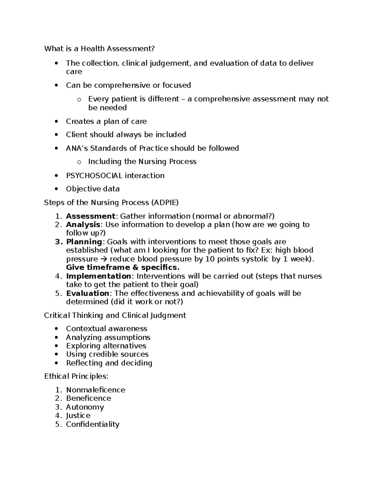 Intro to Health Assessment: Key Concepts and Techniques (NURS 101 ...