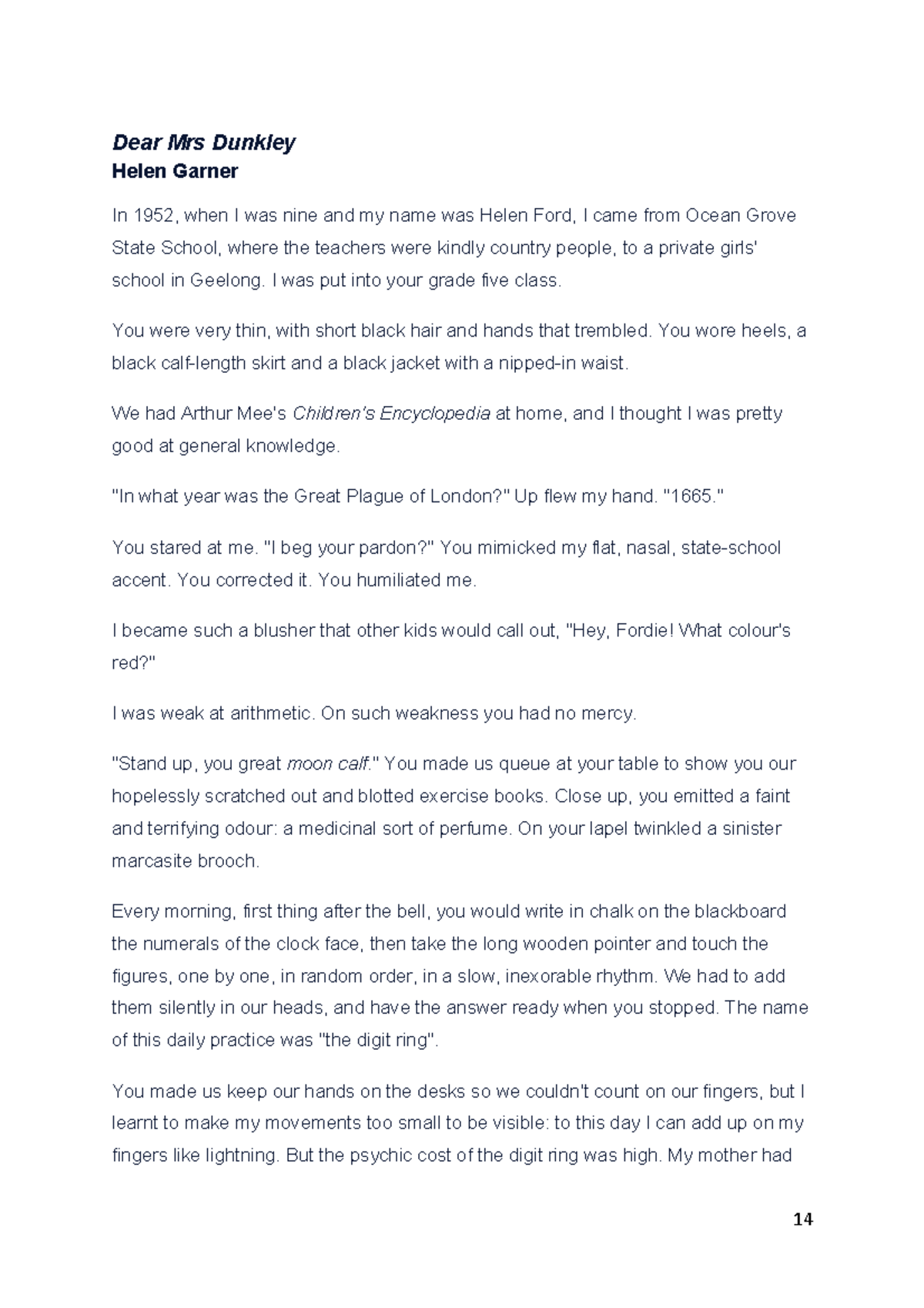 Dear Mrs Dunkley: A Reflection on Teaching and Learning - Studocu