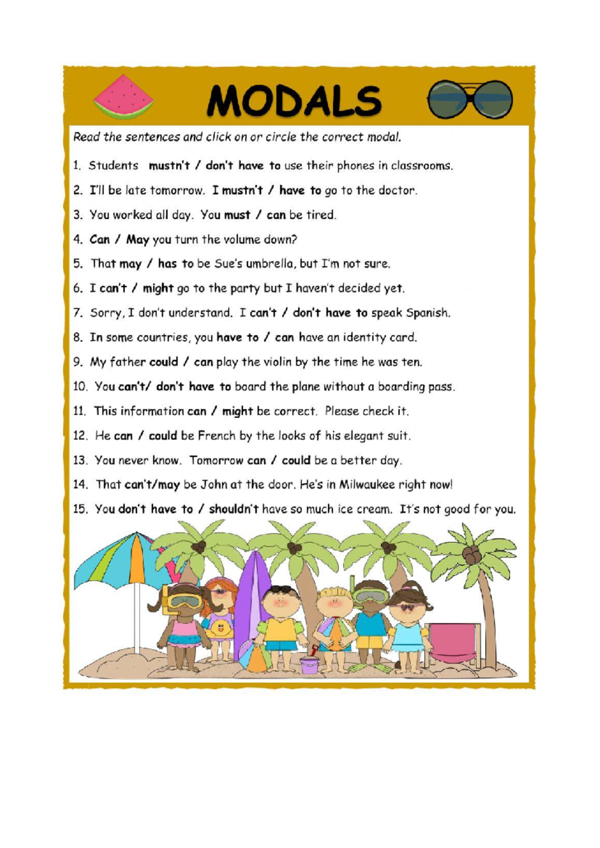 MODALS: Practice with Modal Verbs in Sentences - Studocu