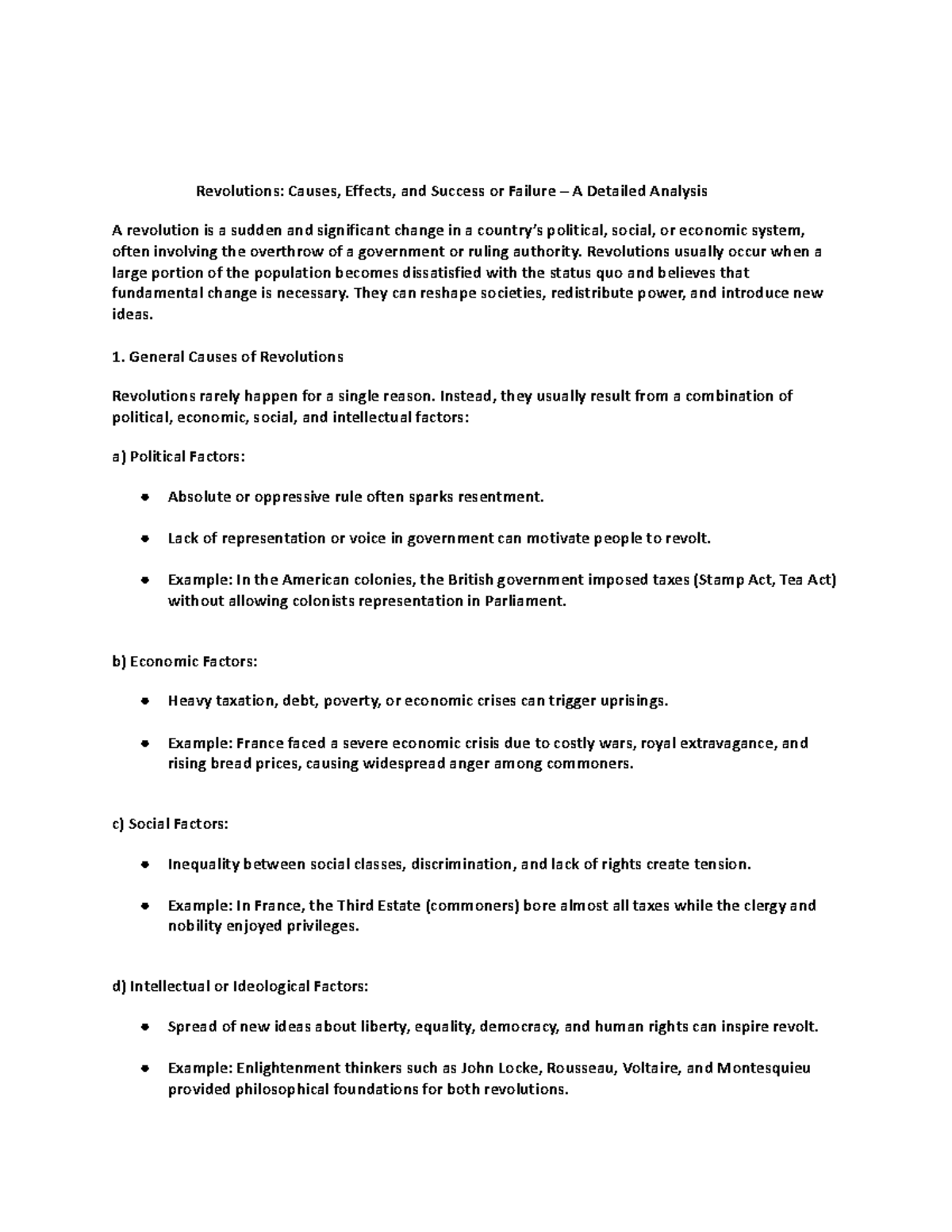W - World History: Revolutions' Causes, Effects, and Outcomes Analysis ...