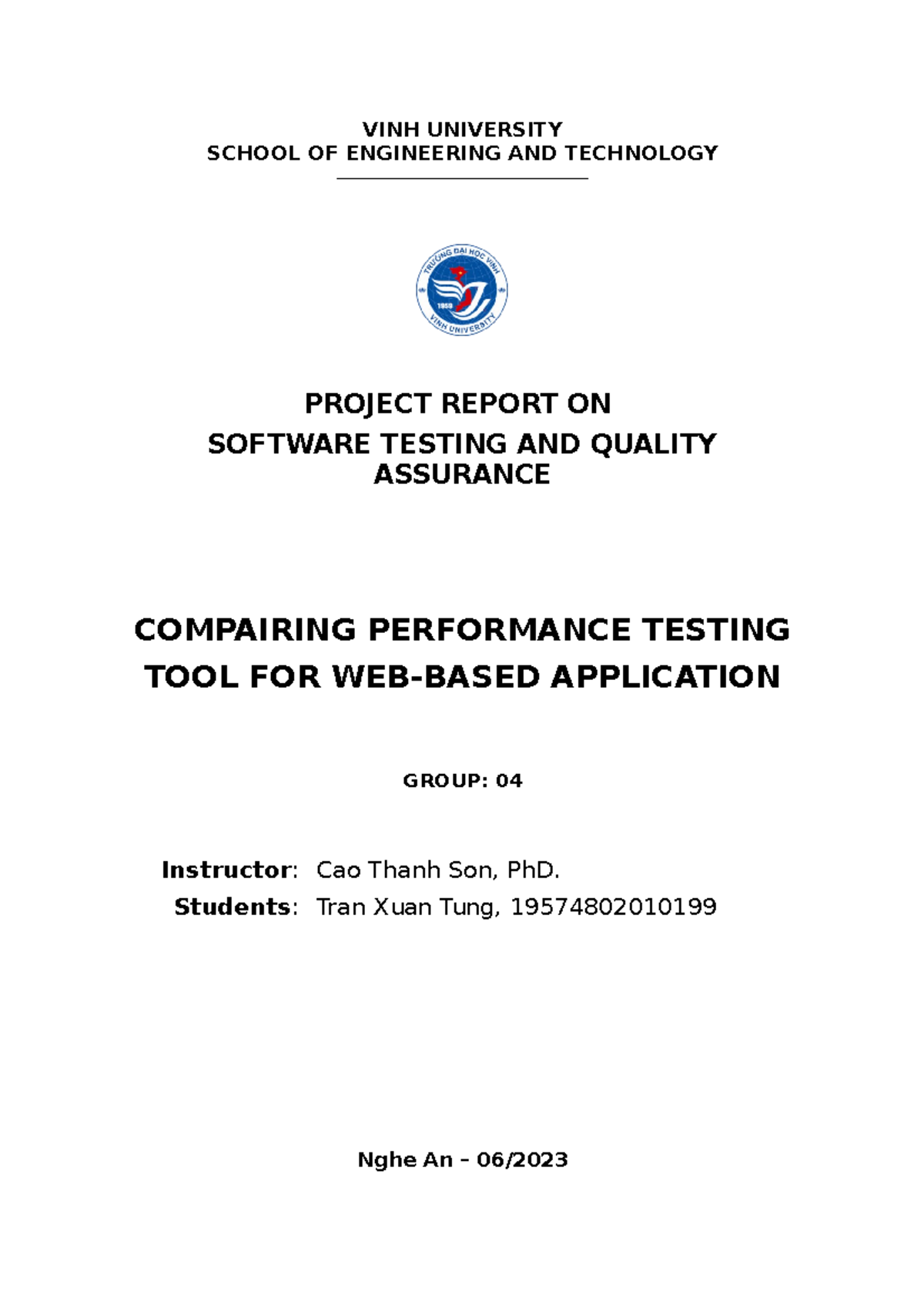 Software-Testing - anhanh1ahjgdjhsa - VINH UNIVERSITY SCHOOL OF ...