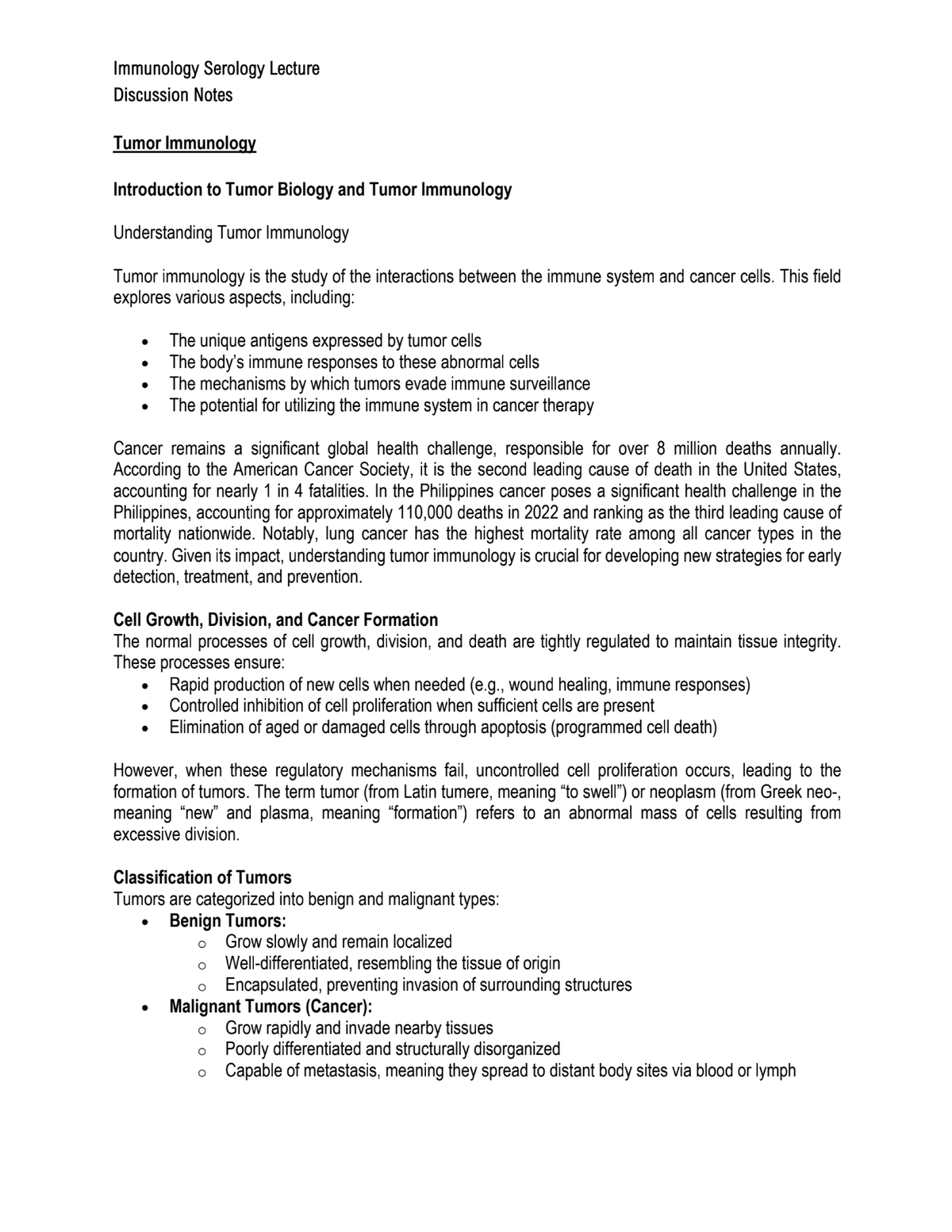 9.-Tumor-Immunology. pdf - Immunology Serology Lecture Discussion Notes ...