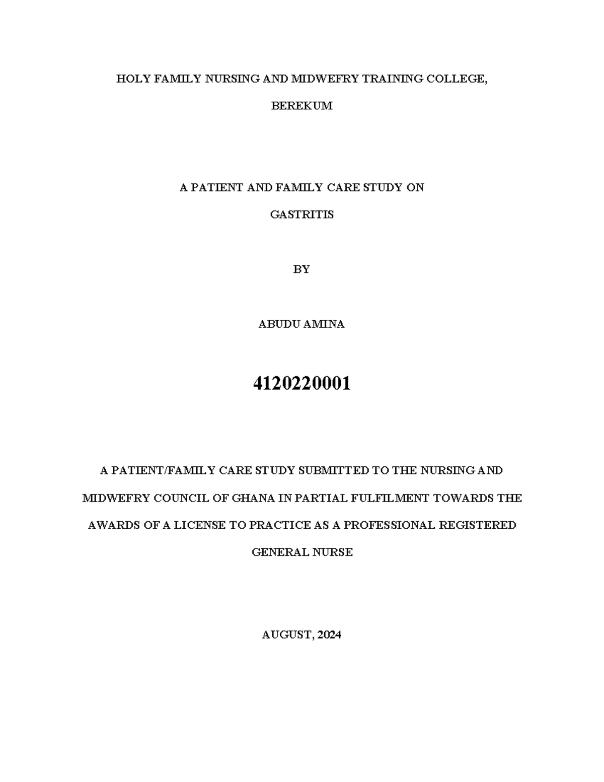 Care Study on Gastritis: Patient & Family Care Analysis (NUR 2024 ...