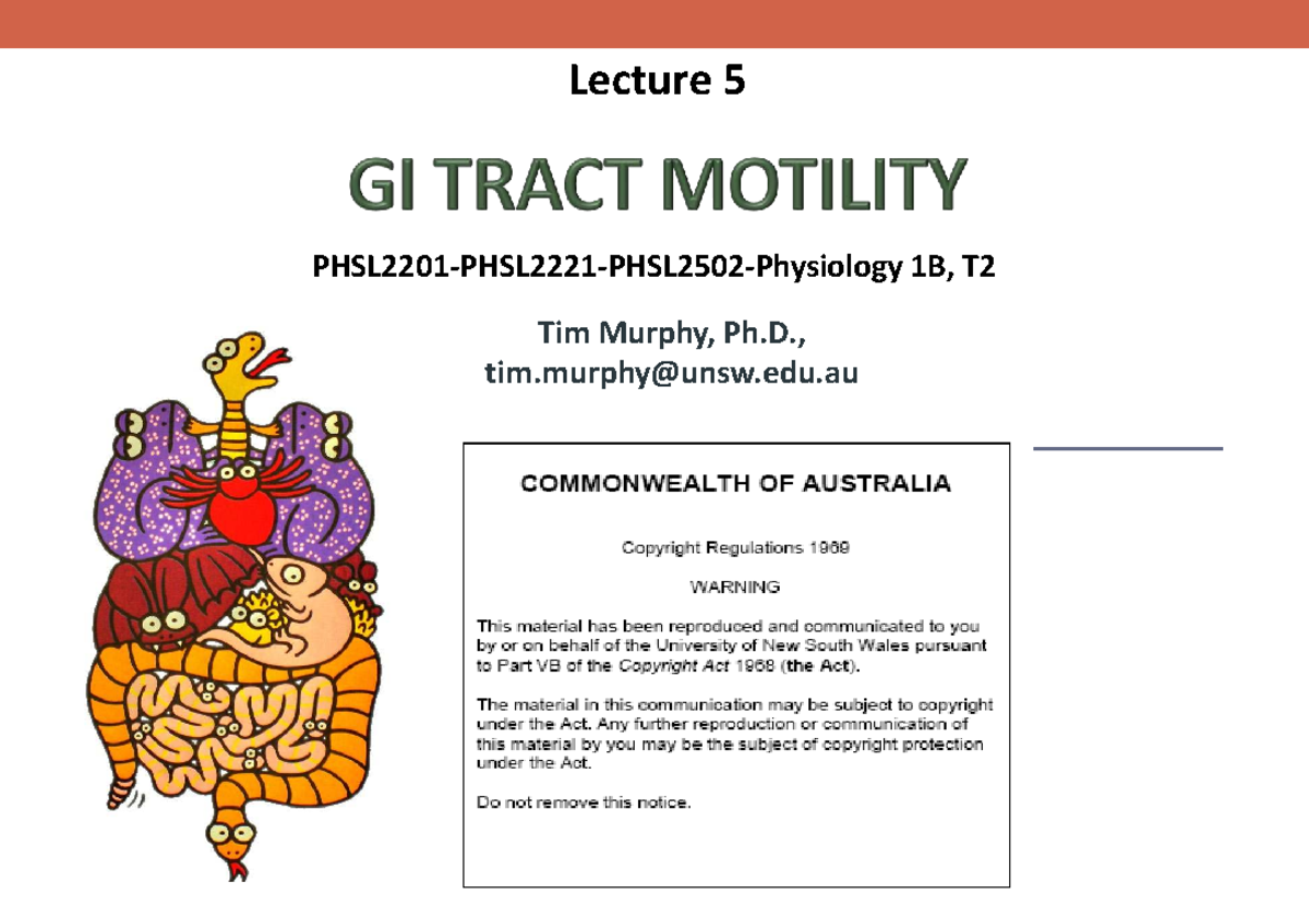 Lecture 5: GI Tract Motility Overview (1B, T2) - Studocu