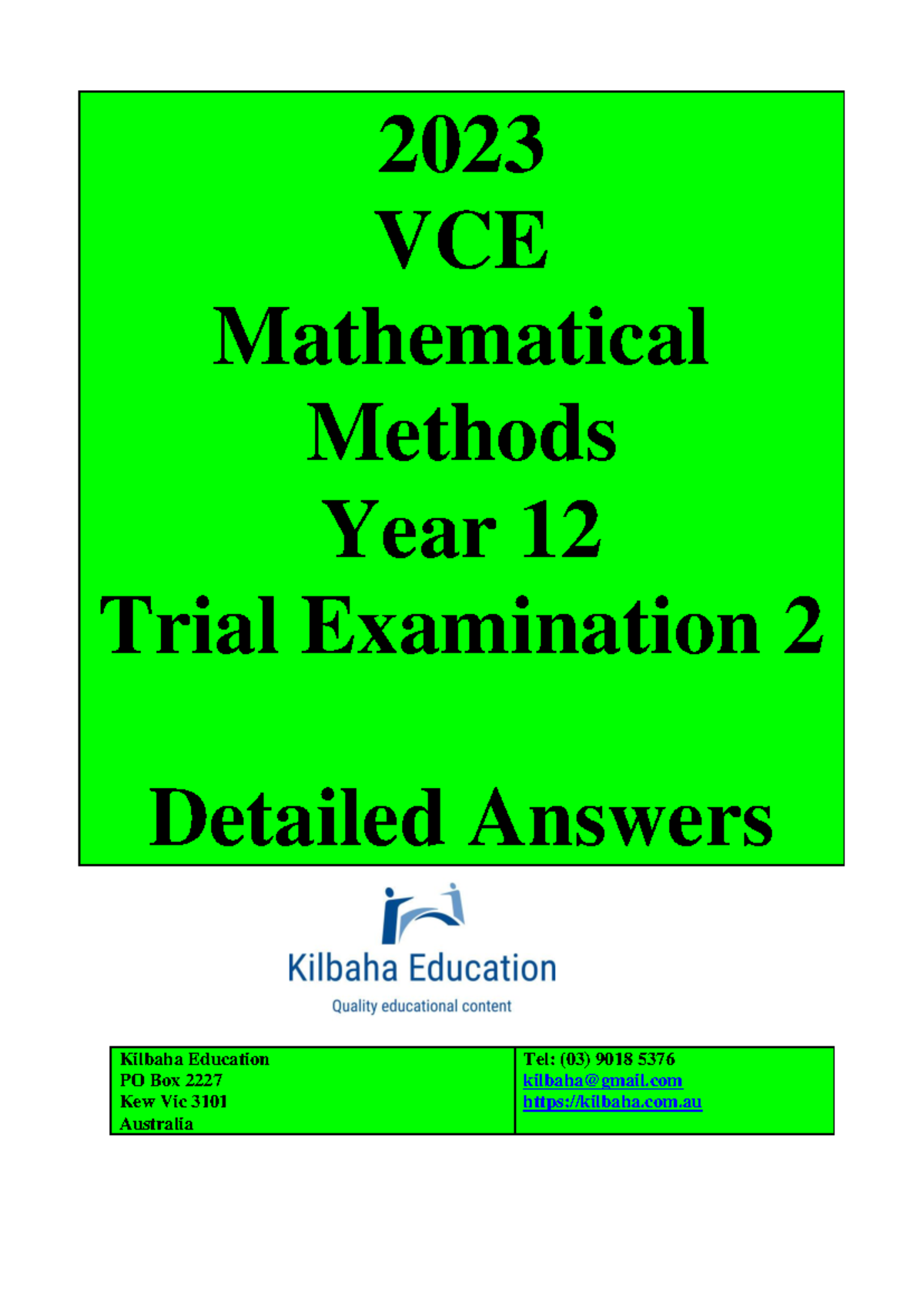 2023 VCE Mathematical Methods Trial Exam 2 Detailed Solutions - Studocu