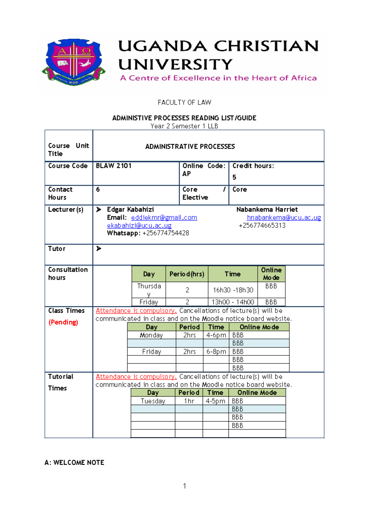BLAW 2101: Administrative Processes Reading List/Guide for Year 2 - Studocu