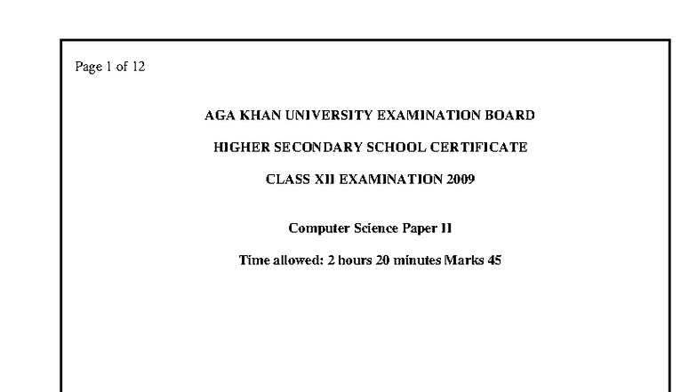 2009 AKU-EB HSSC II Computer Science Paper II Exam Guide - Studocu