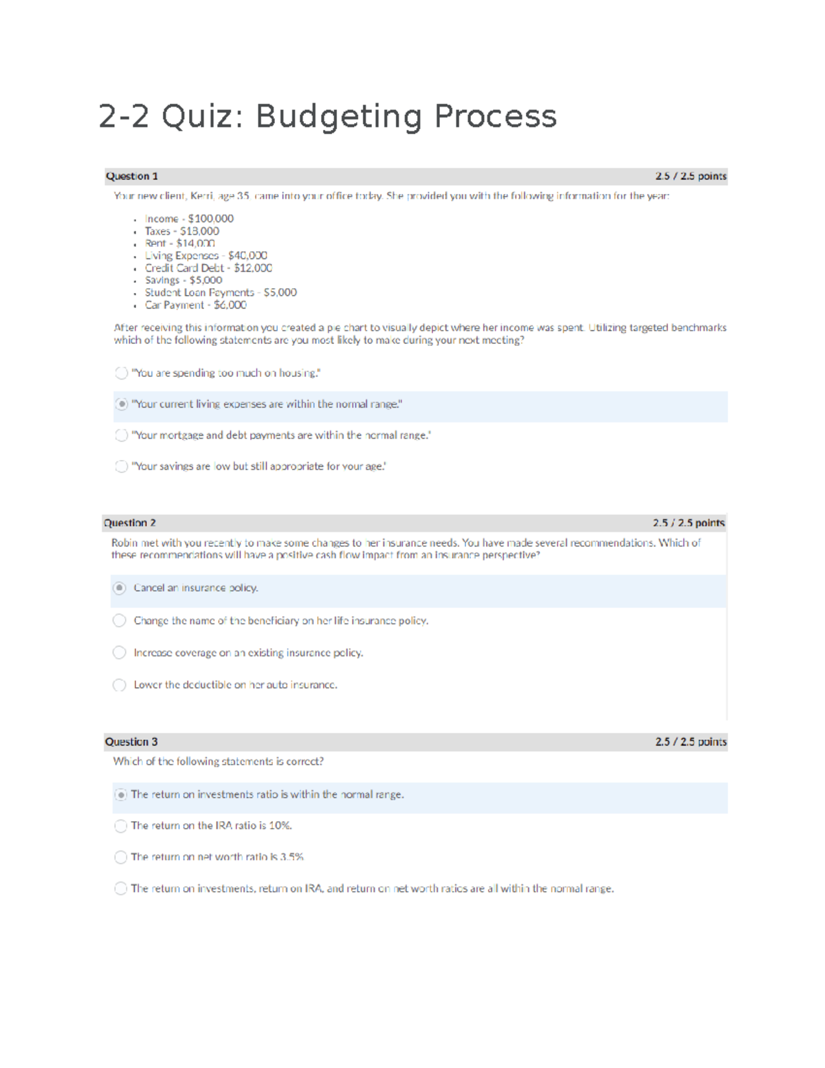 Budgeting Process Quiz - Key Concepts and Client Scenarios - FIN350 ...