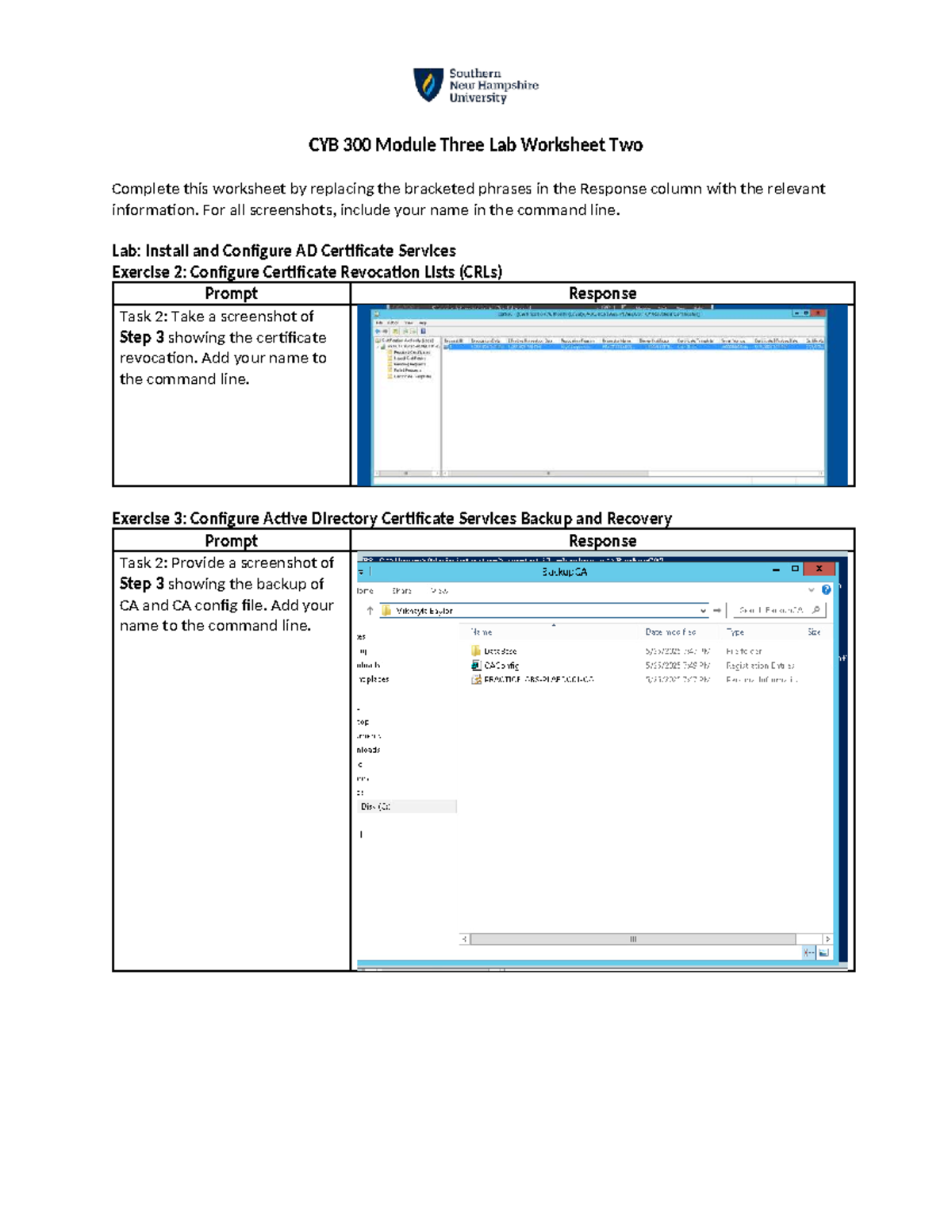CYB 300 Module 3 Lab Worksheet: AD Certificate Services Configuration ...