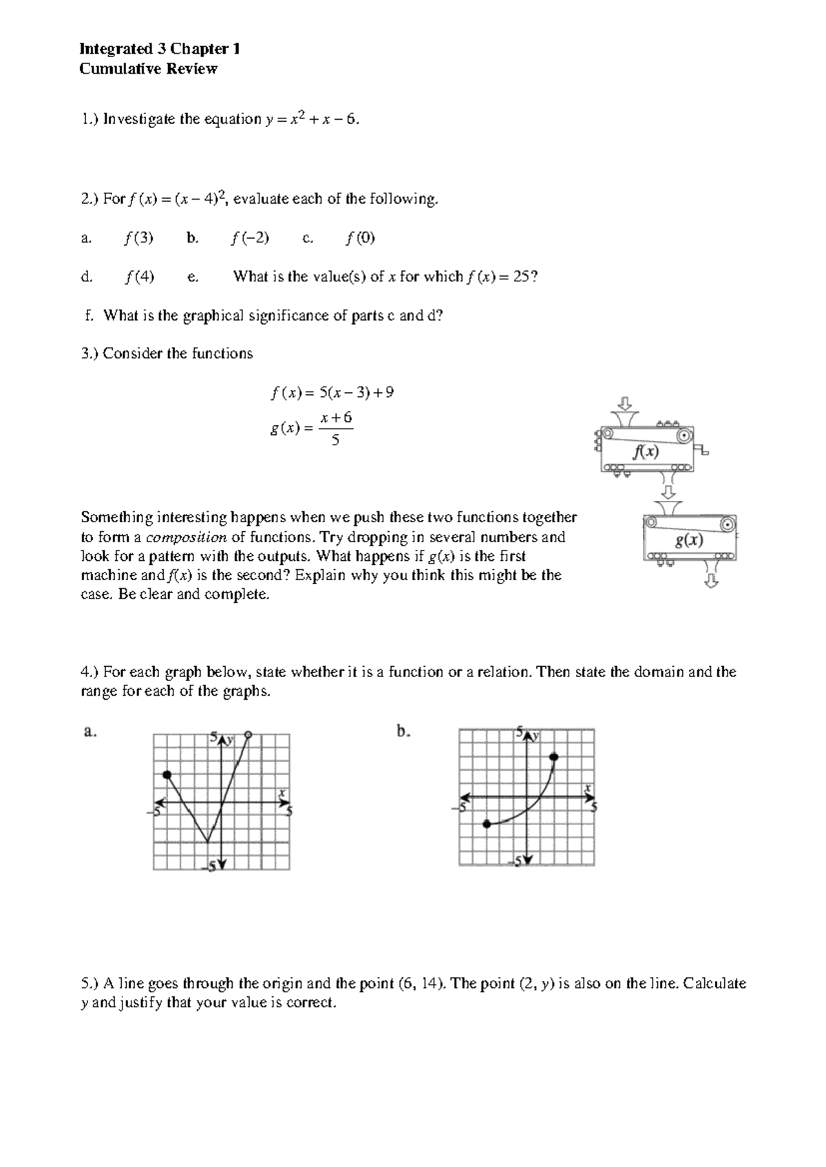 Integrated 3 Chapter 1 Cumulative Review and Problem Solutions - Studocu